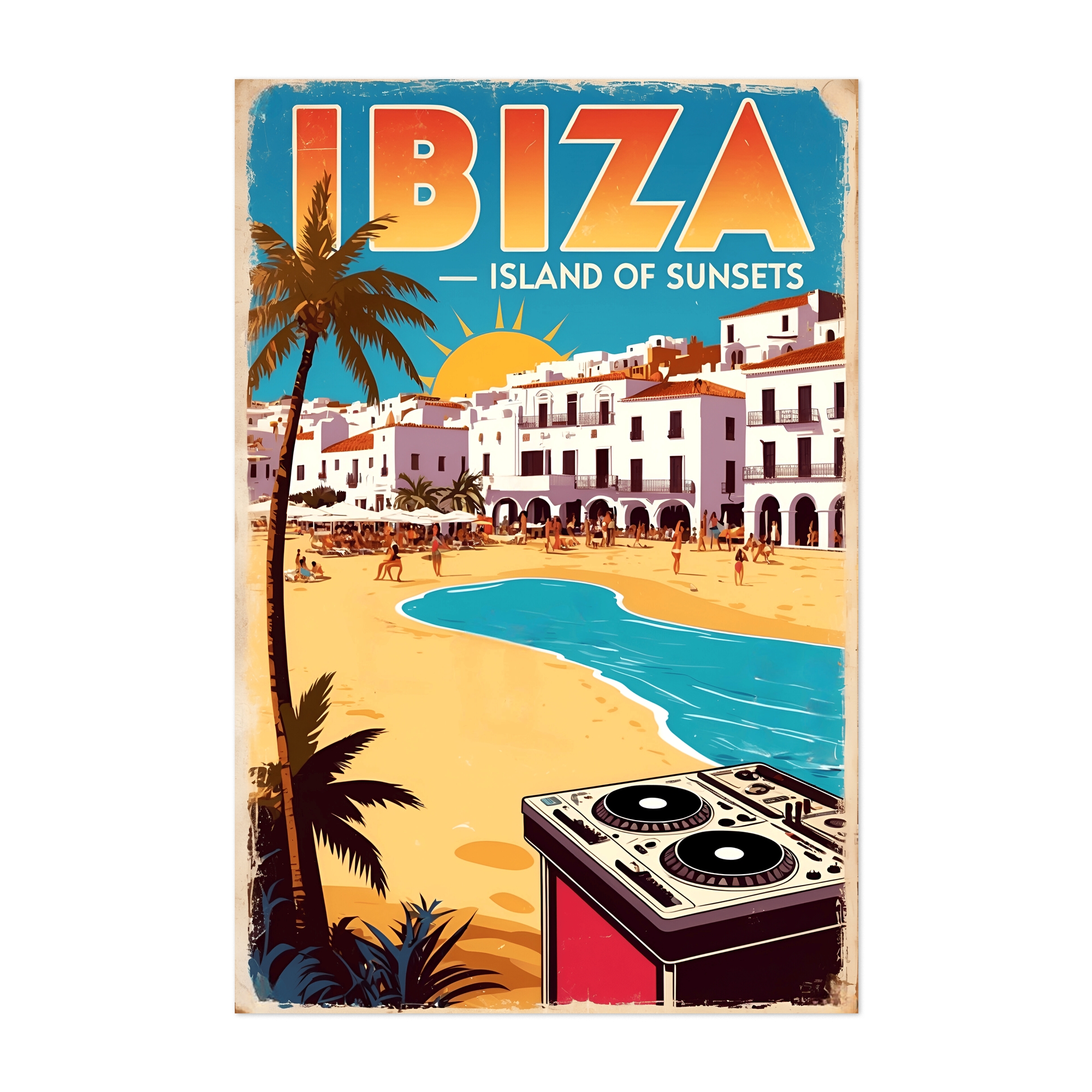 Ibiza Vintage Travel Poster – Island of Sun and Beats - Ibiza Balearic Islands Spain ...
