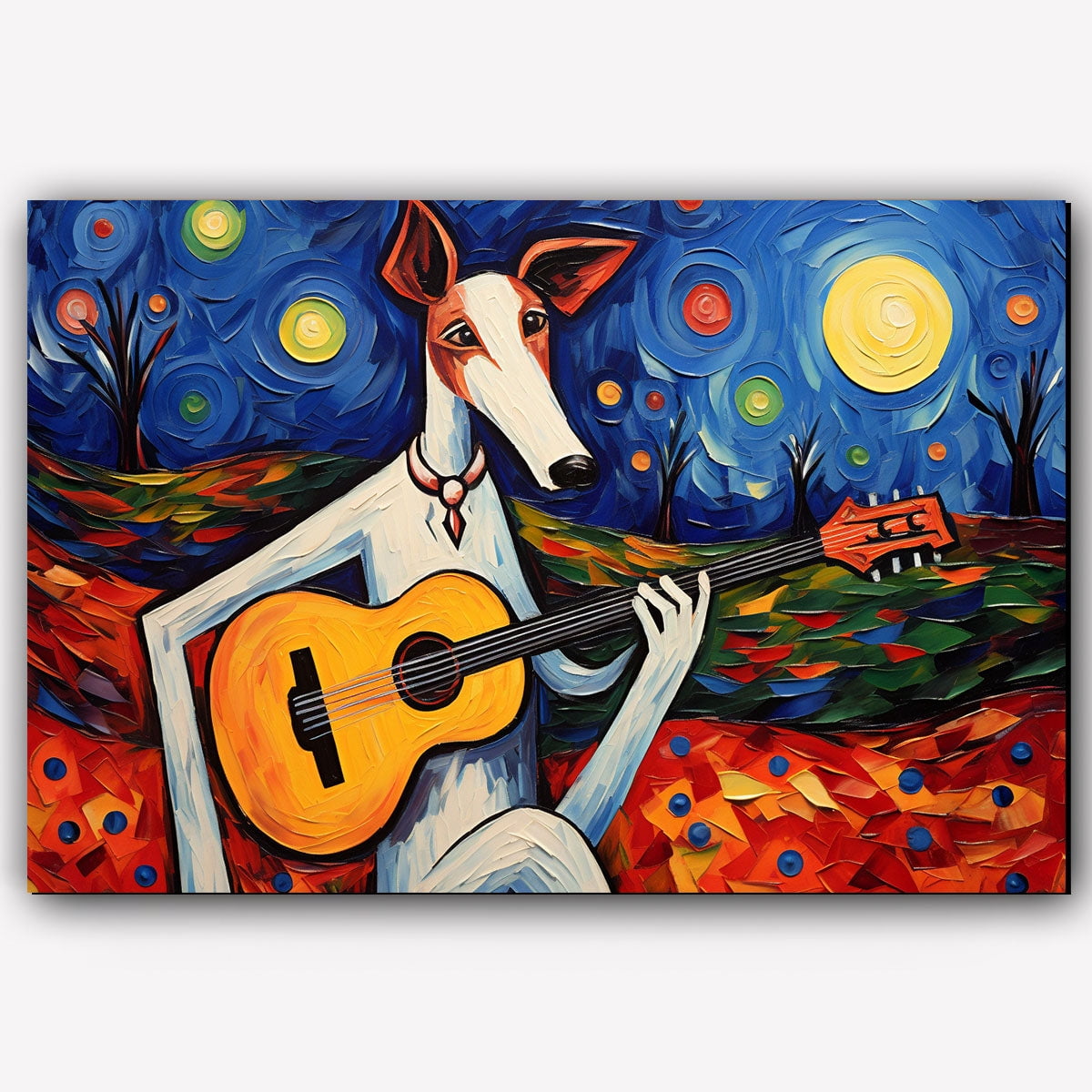 Ibizan Hound Canvas Wall Art with Starry Night Van Gogh Painting Pictures Modern Abstract ...