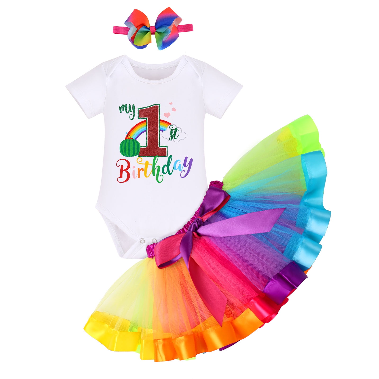 IBTOM CASTLE Toddler Girls 1st/2nd/3rd Birthday Watermelon Outfit, Princess Romper, Tutu Skirt ...