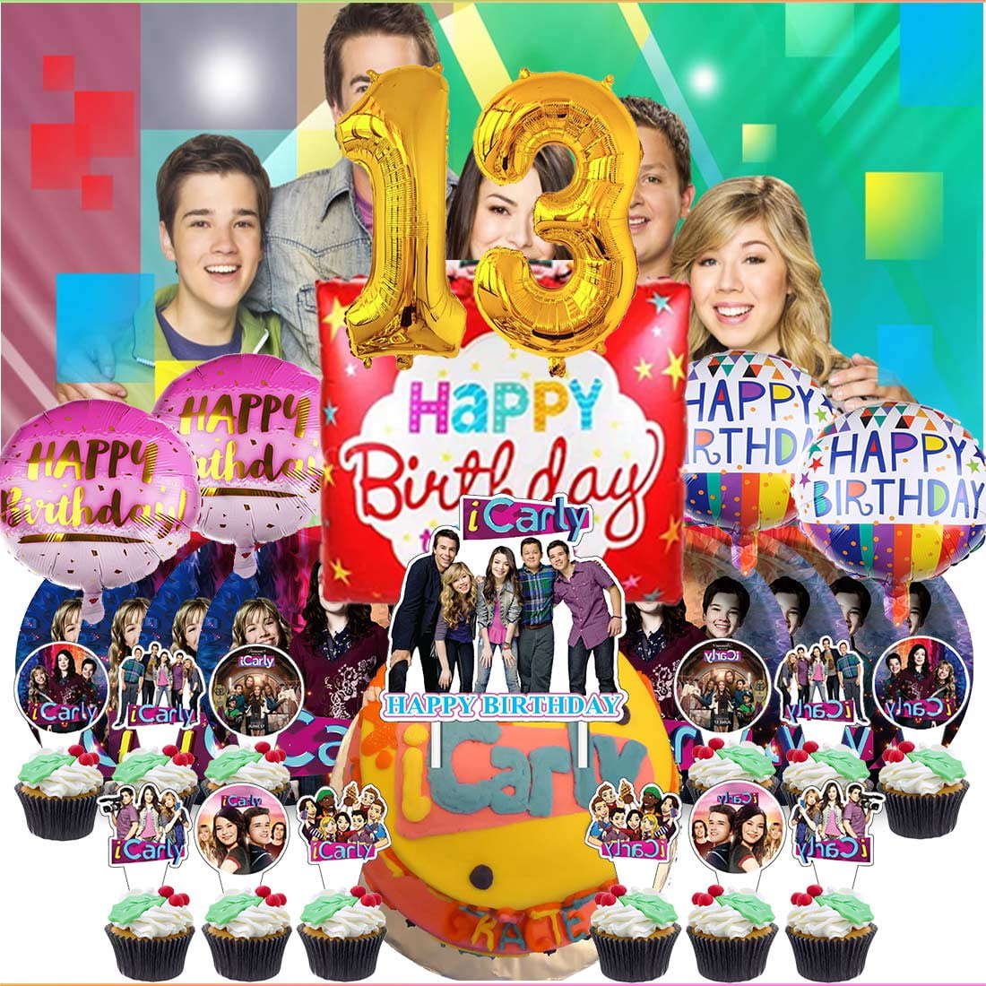 Icarly 13th Tableware Balloons Cake Toppers Backdrop Banner Supplies ...