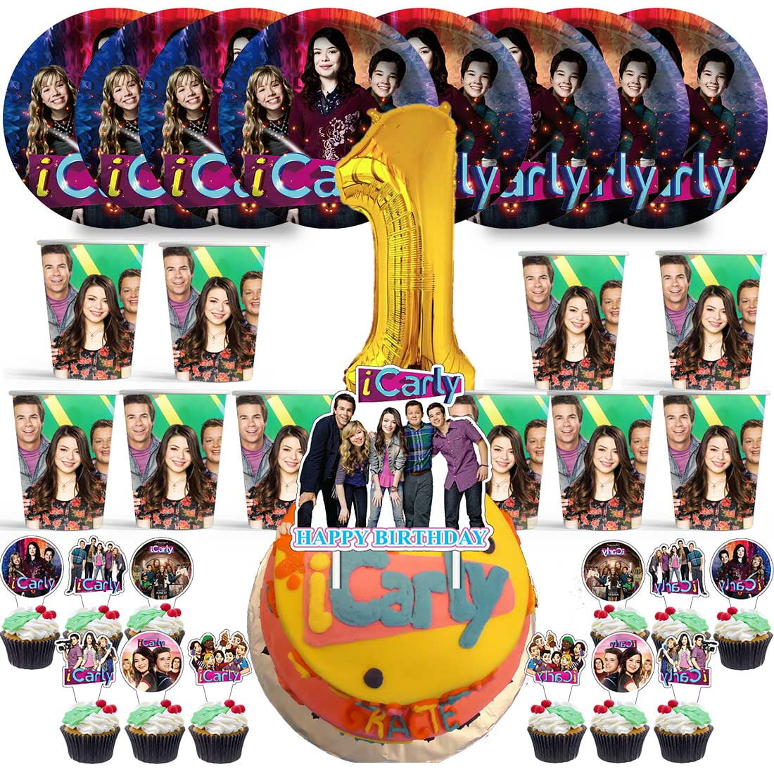Icarly Birthday 1st Cups Party Supplies Plates Fans Decorations Cake ...
