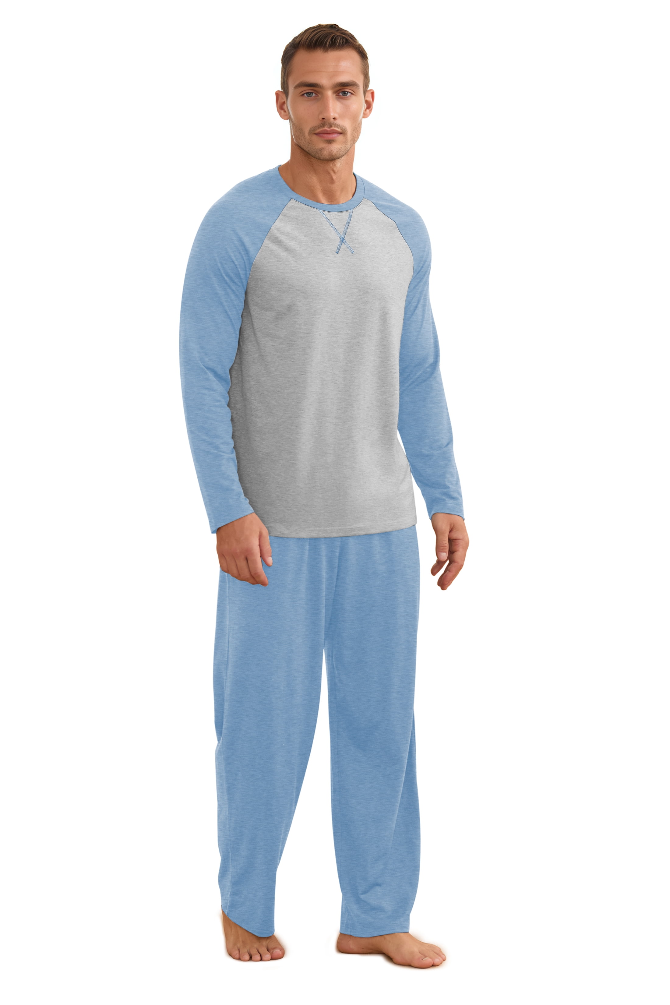Icceglad Men's Pajamas Set Soft Cotton Long Sleeve Sleepwear with ...