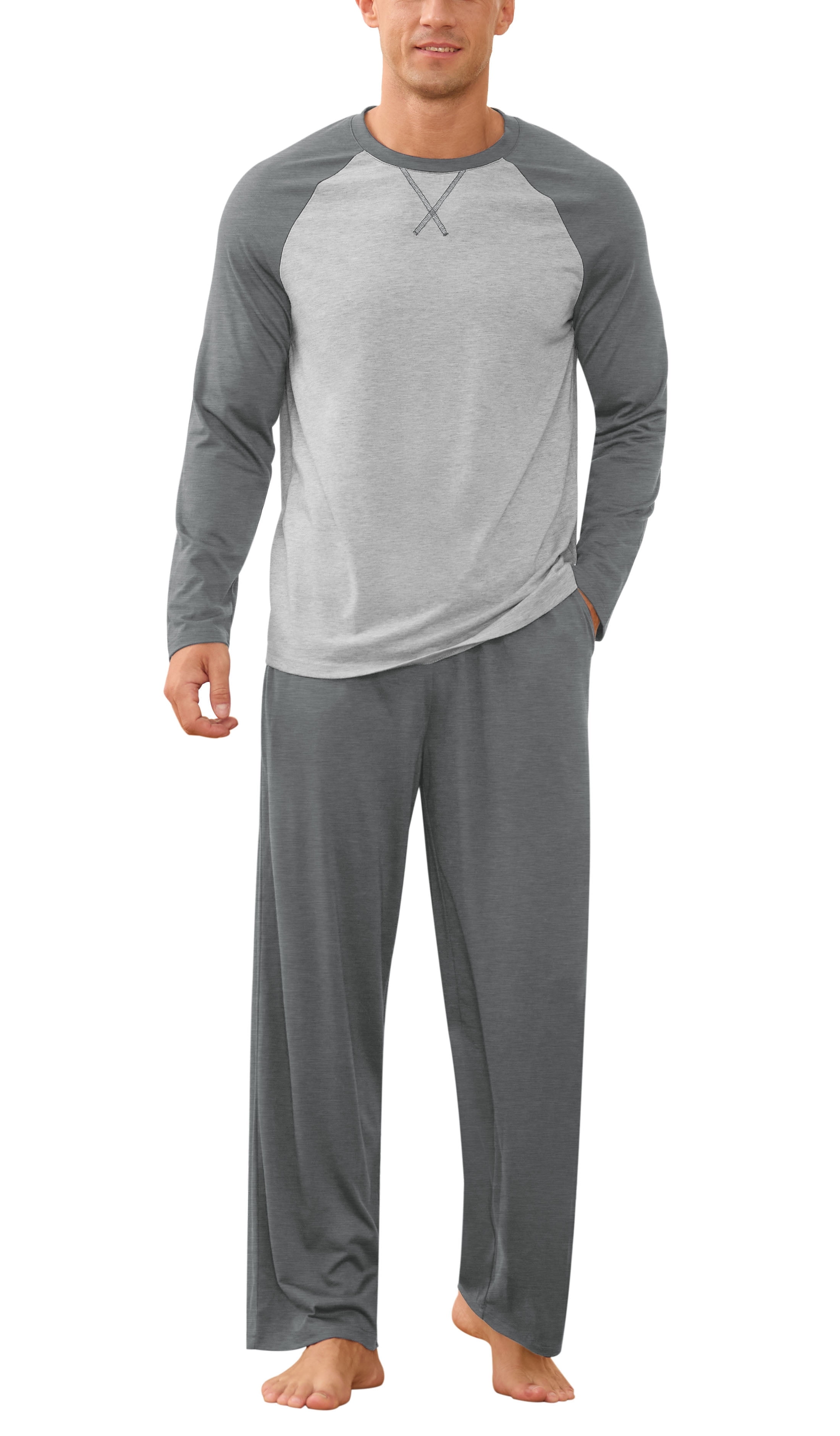 Iceglad Men's Pajamas Set Soft Cotton Long Sleeve Sleepwear with ...