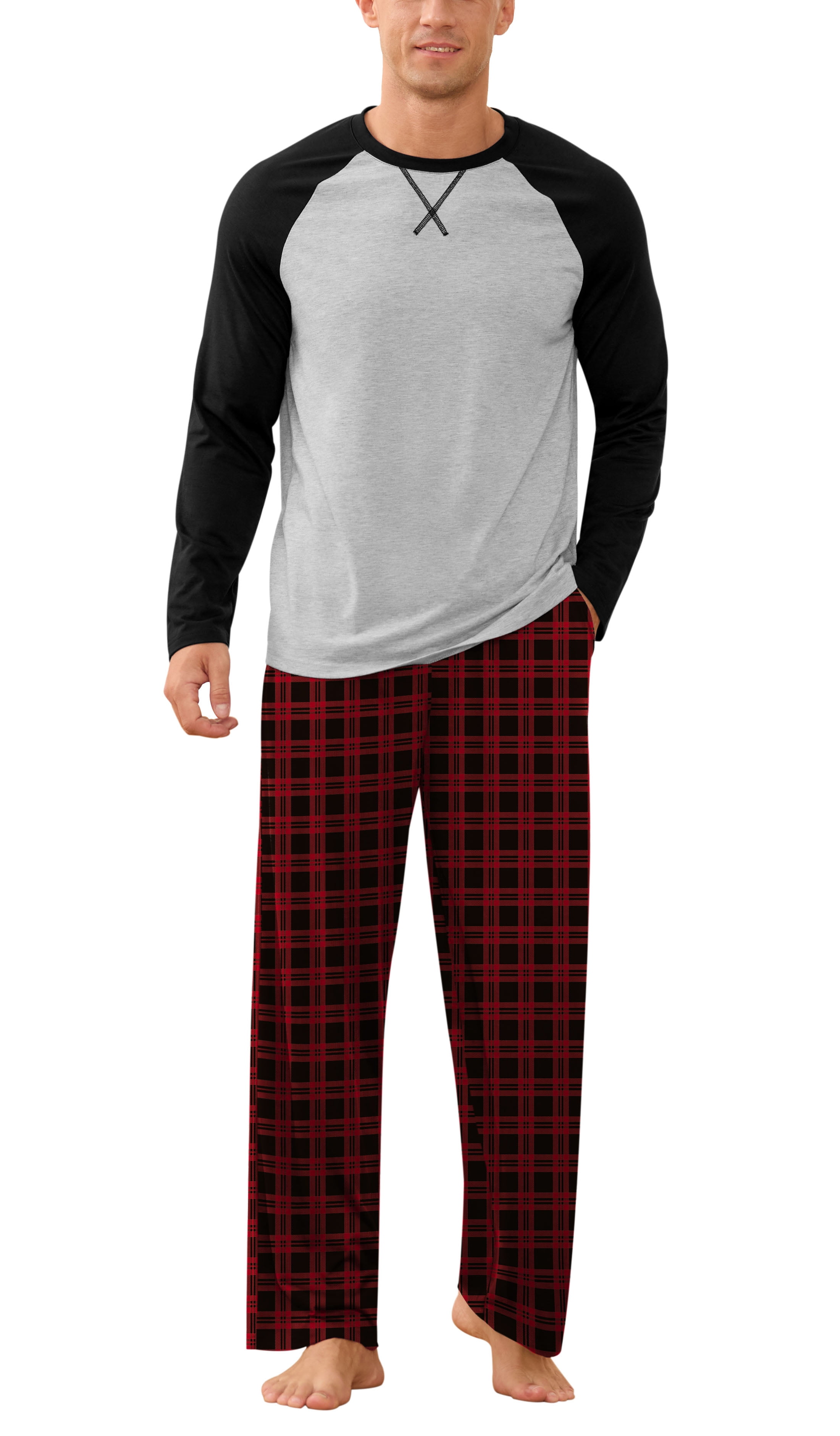 Iceglad Men's Pajamas Set Soft Cotton Long Sleeve Sleepwear with ...