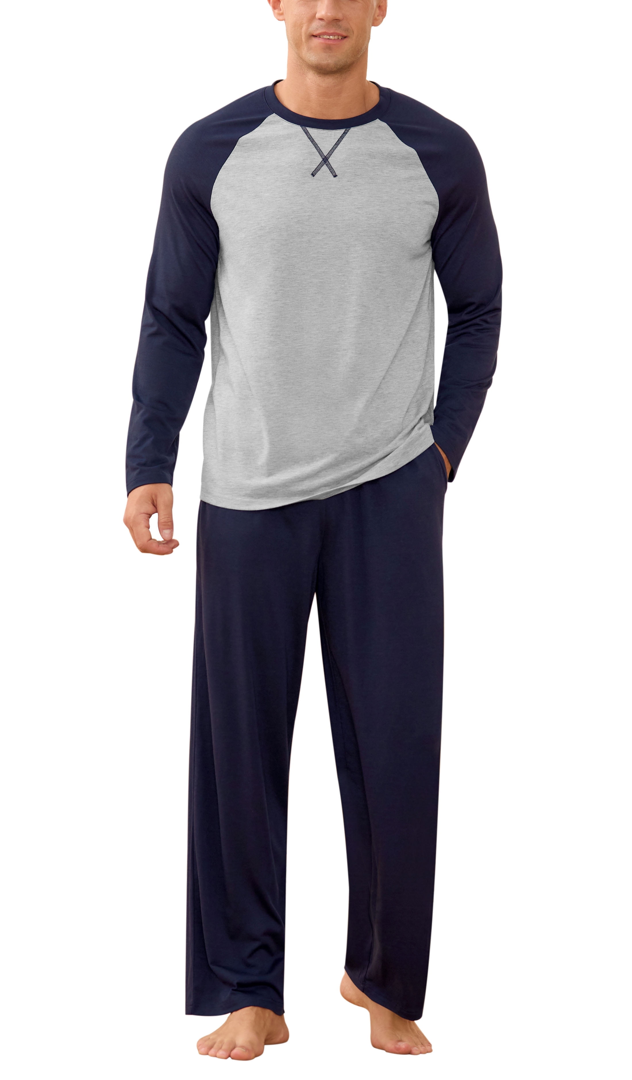 Iceglad Men's Pajamas Set Soft Cotton Long Sleeve Sleepwear with ...