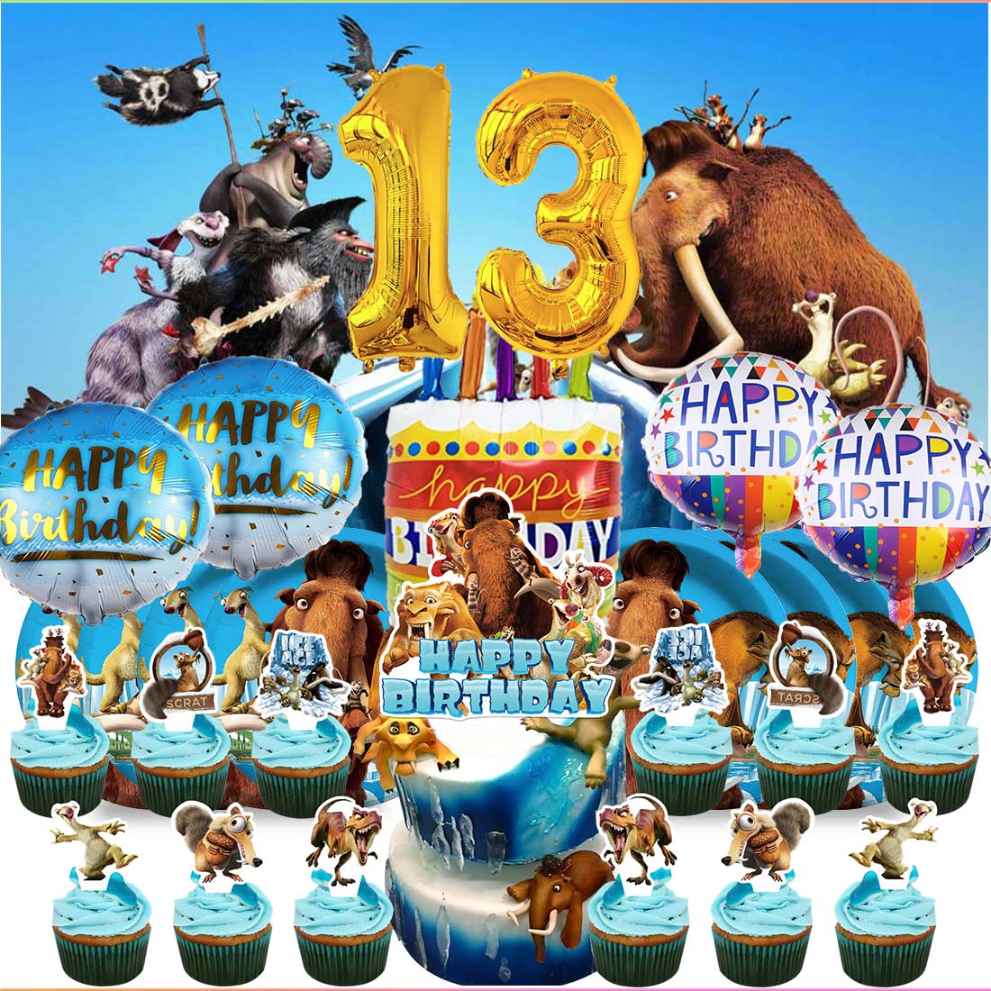 Ice Age 13th Tableware Balloons Cake Toppers Backdrop Banner Supplies ...