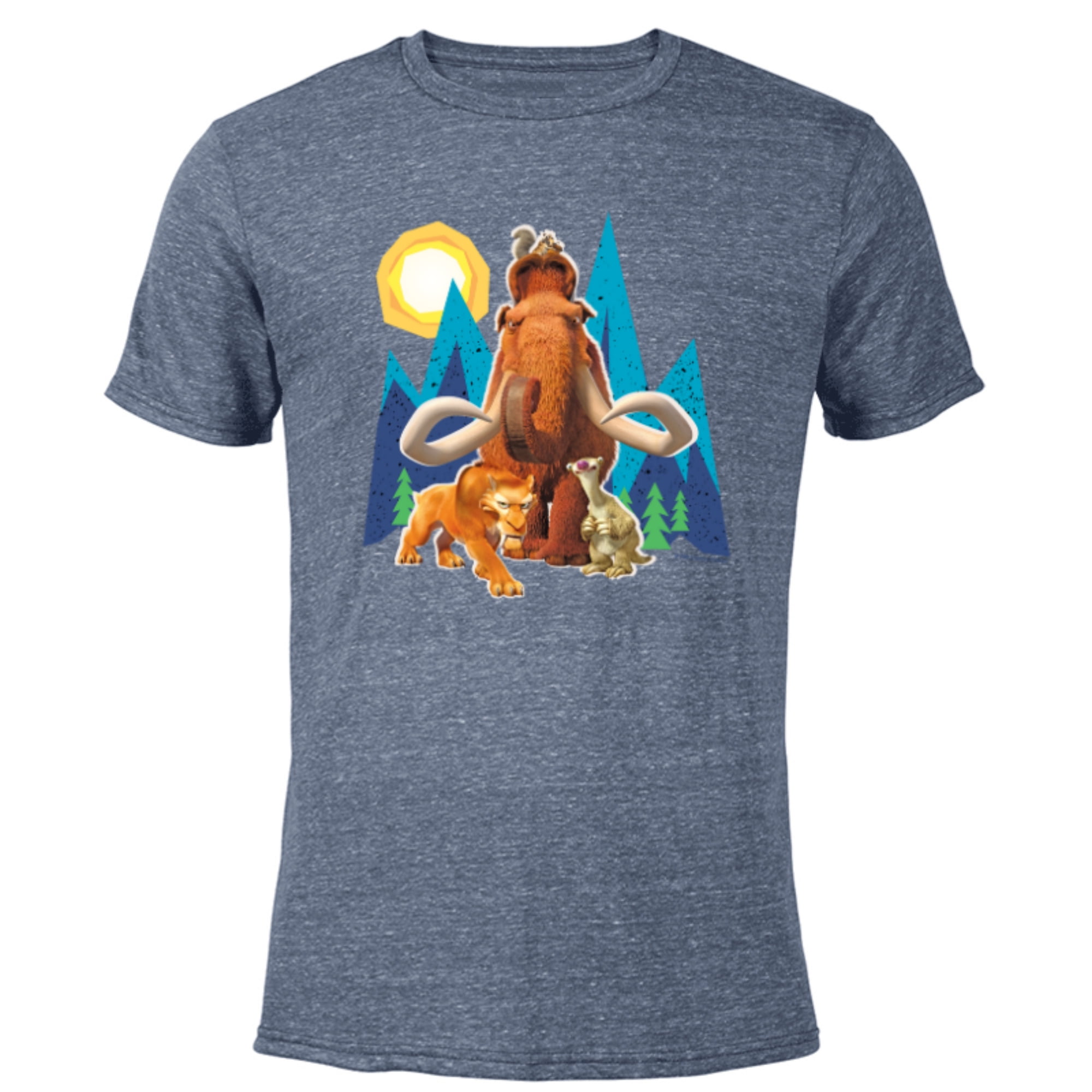 Ice Age Manfred Diego Sid and Scrat Cutout Mountains - Short Sleeve Blended T-Shirt for Adults ...