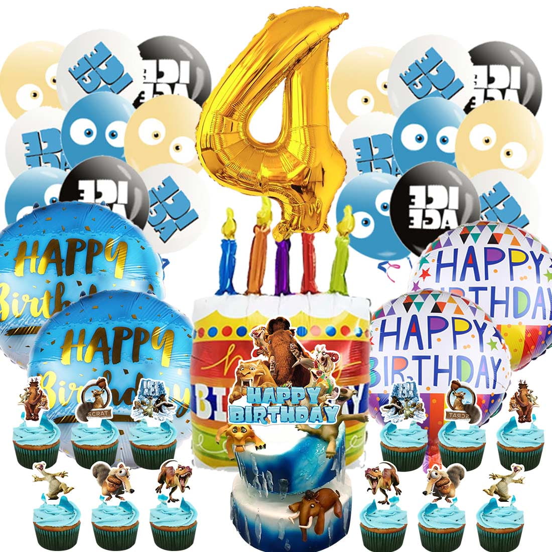 Ice Age Party Supplies 4th Decor Kit Balloons Birthday Cake Topper ...