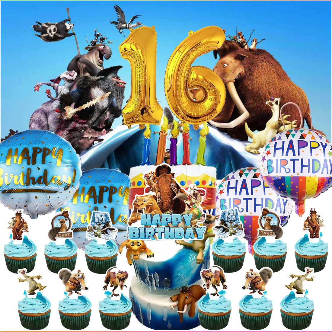 Ice Age Party Supplies Decor 16th Kit Balloons Birthday Cake Topper ...