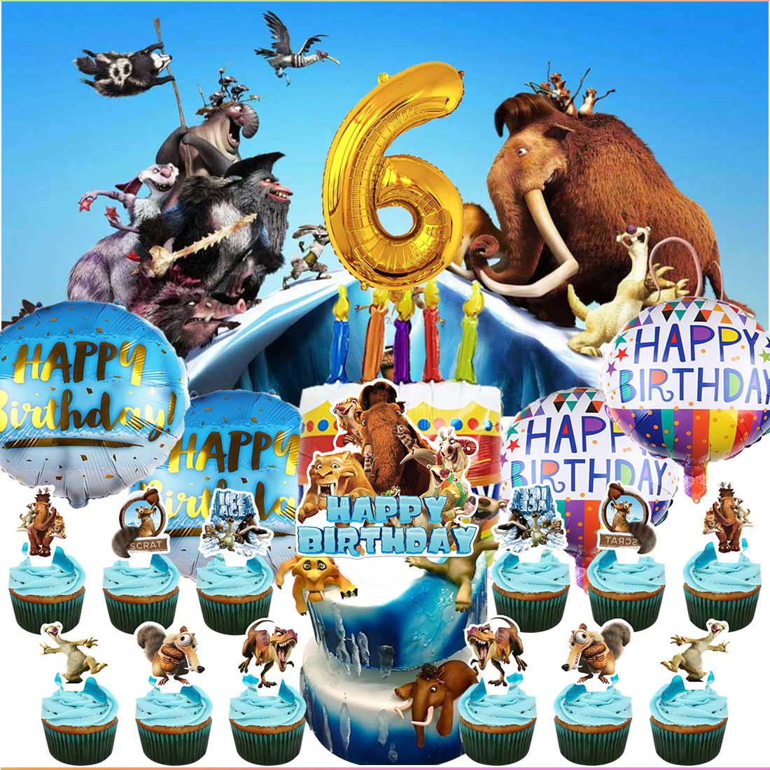 Ice Age Party Supplies Decor 6th Kit Balloons Birthday Cake Topper ...