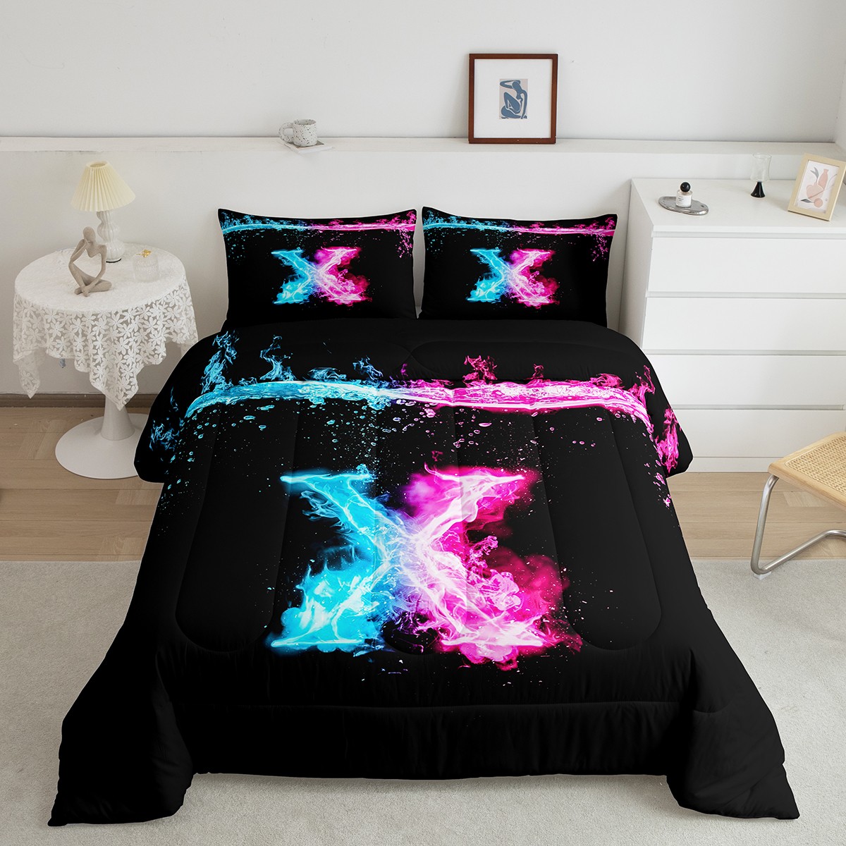 Ice And Fire Comforter Set, Letter X Decor Bedding Set Twin For Kids ...