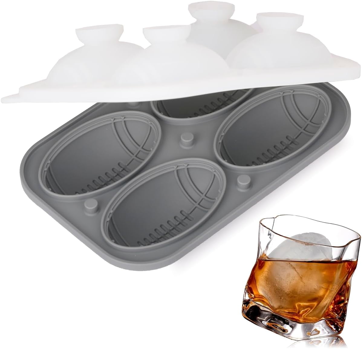 Ice Ball Maker Mold, Large Rugby Silicone Sphere Ice Cube Molds with ...