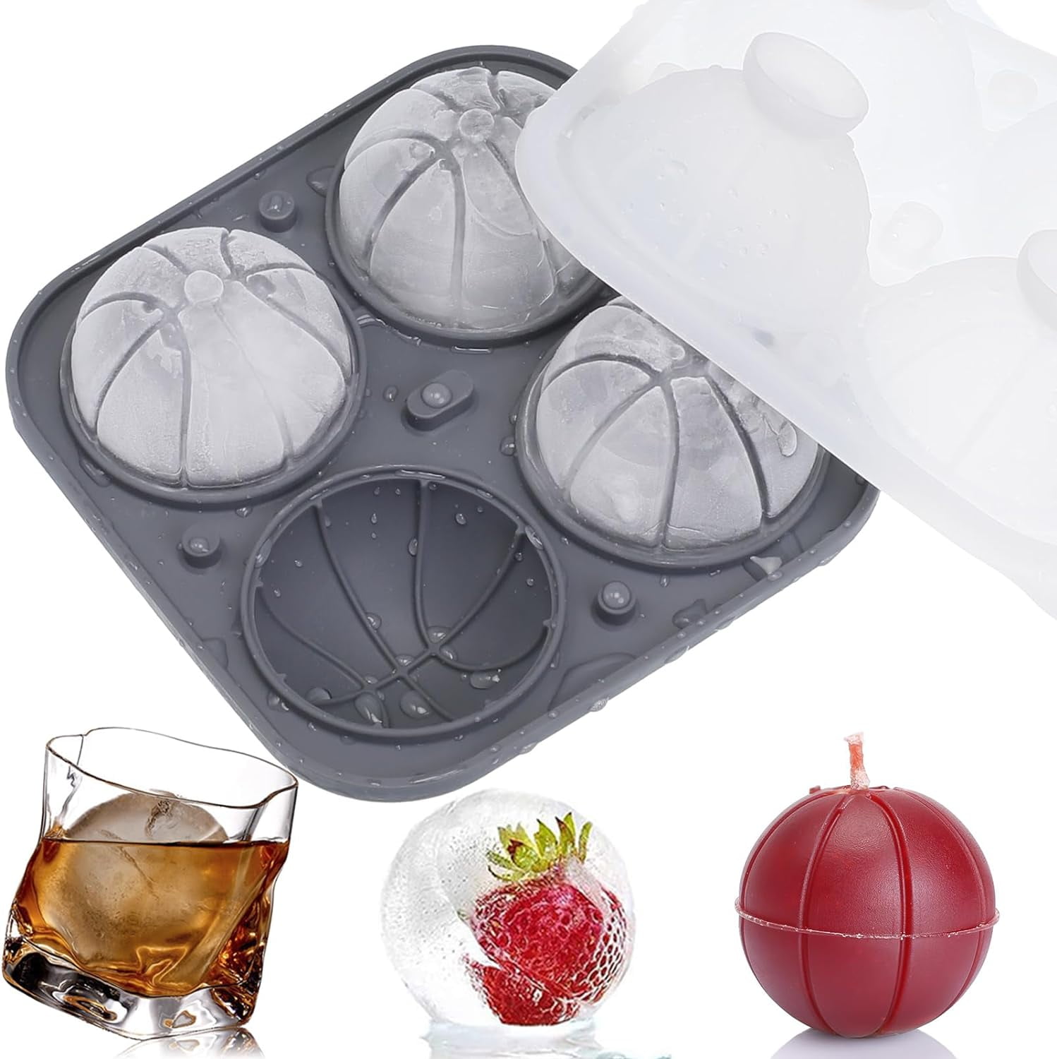 Ice Ball Maker Mold, Large Silicone Sphere Ice Cube Molds with Funnel ...