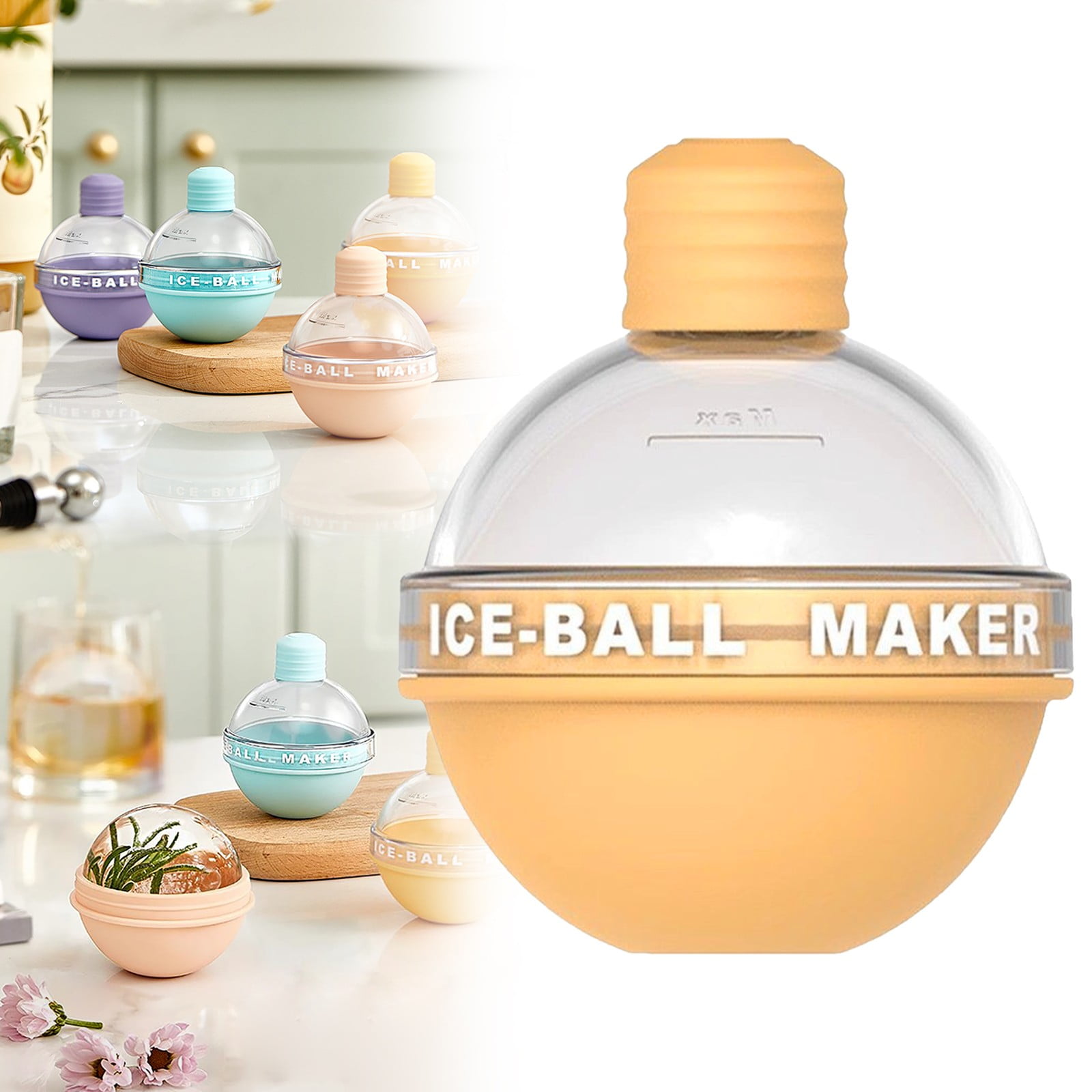 Ice Ball Maker Molds, Round Ice Cube Tray, Sphere Whiskey Ice Mold ...