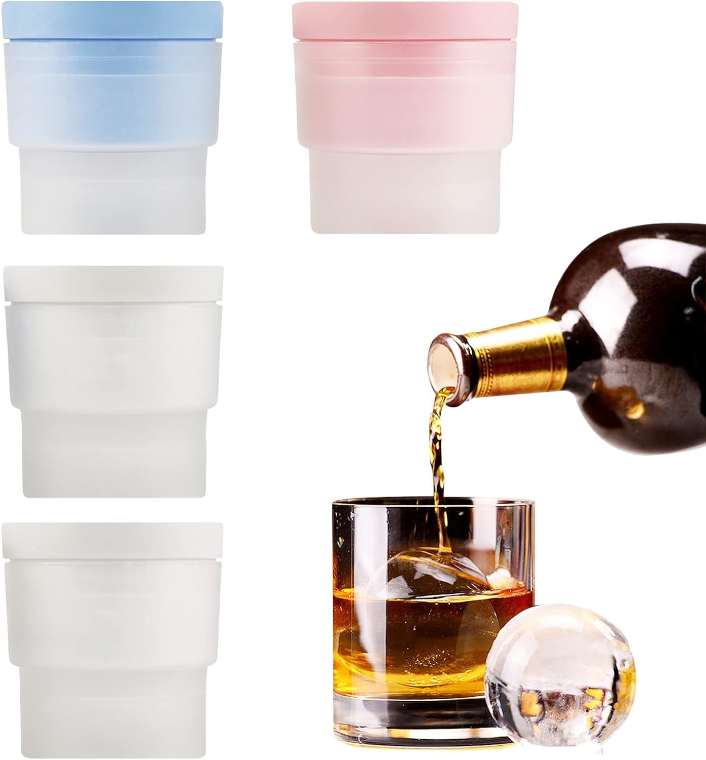 Ice Ball Maker, Set of 4 2.5 Inch Ice Spheres Mold,Round Ball ice Cube ...