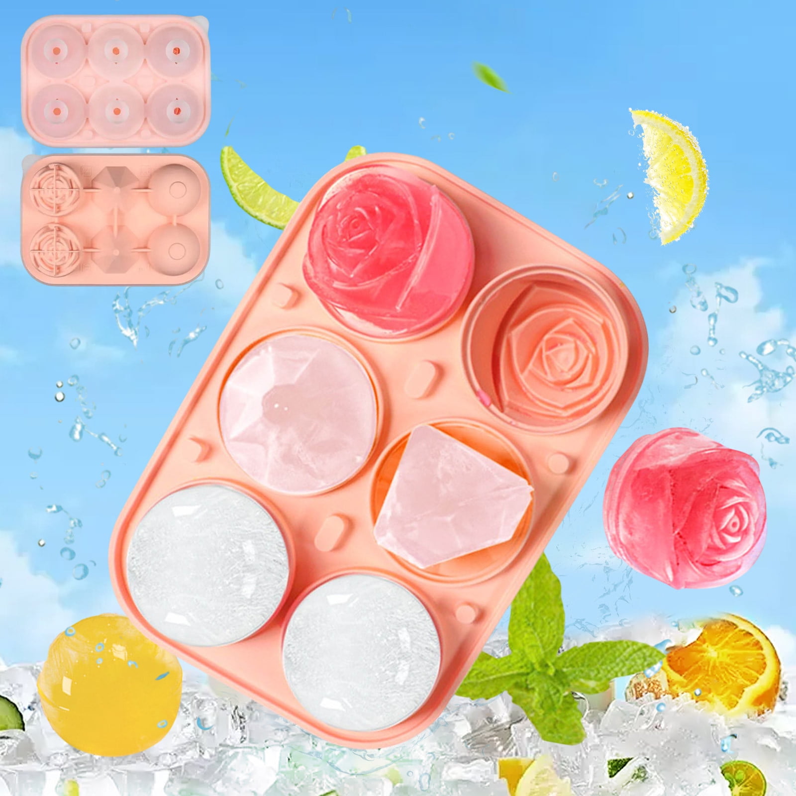 Ice Ball Maker Tray | Silicone Rose Sphere Mold | 6 Large 1.97" Ice ...