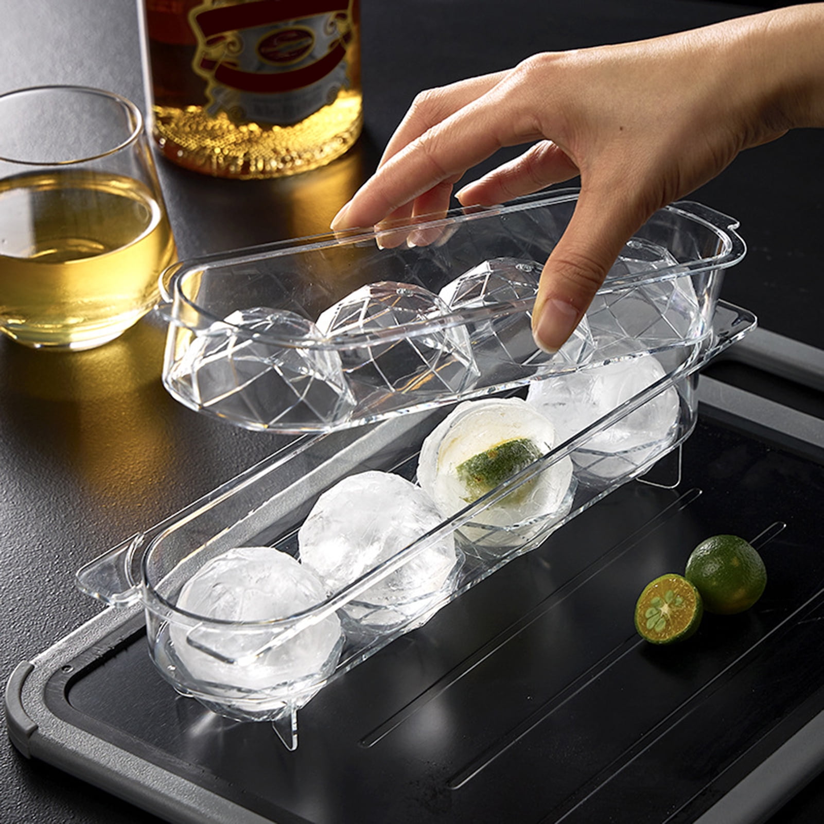 Ice Ball Maker for Whiskey, 4-Hole Whiskey Round Ice Ball Mold Food ...