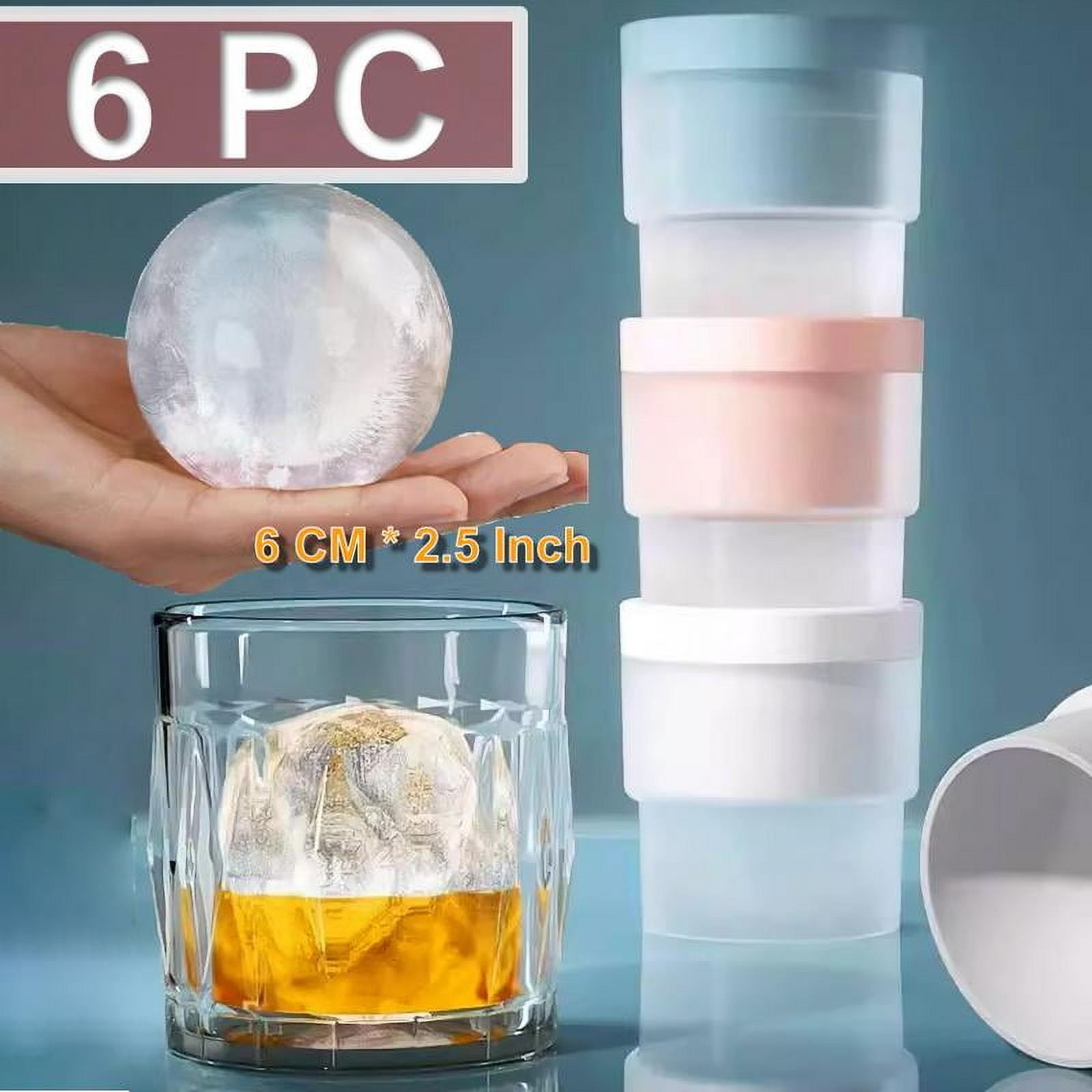 Ice Ball Molds, Set of 6, Slow-Melting Stackable Large Ice Cube Maker ...