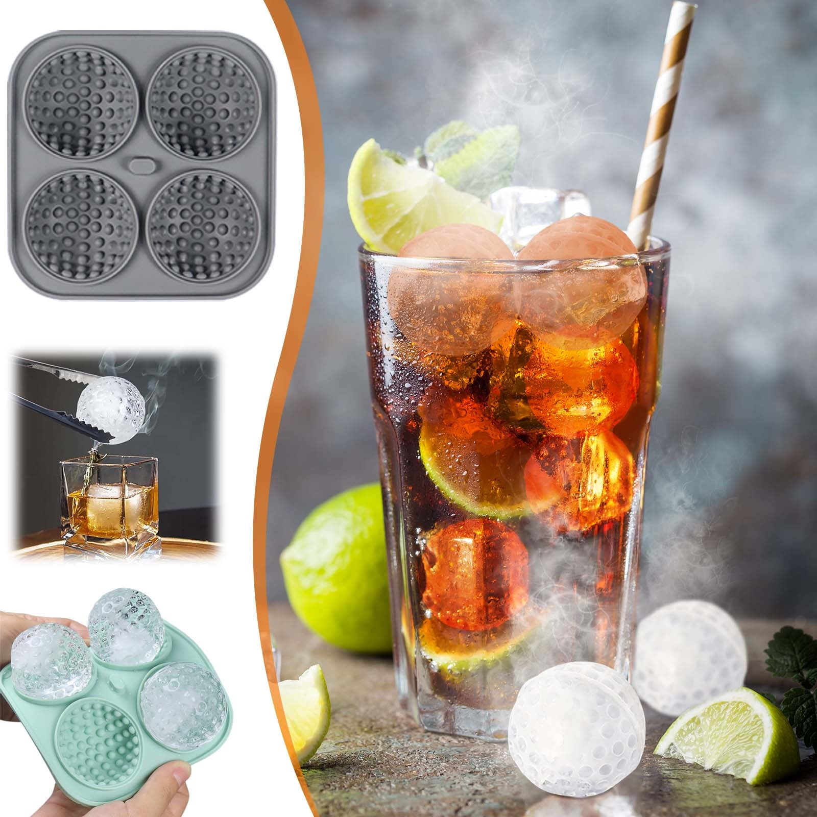 Ice Ball Tray 3D, Ice Ball Cube Mold with Funnel for Cocktails, Beer ...