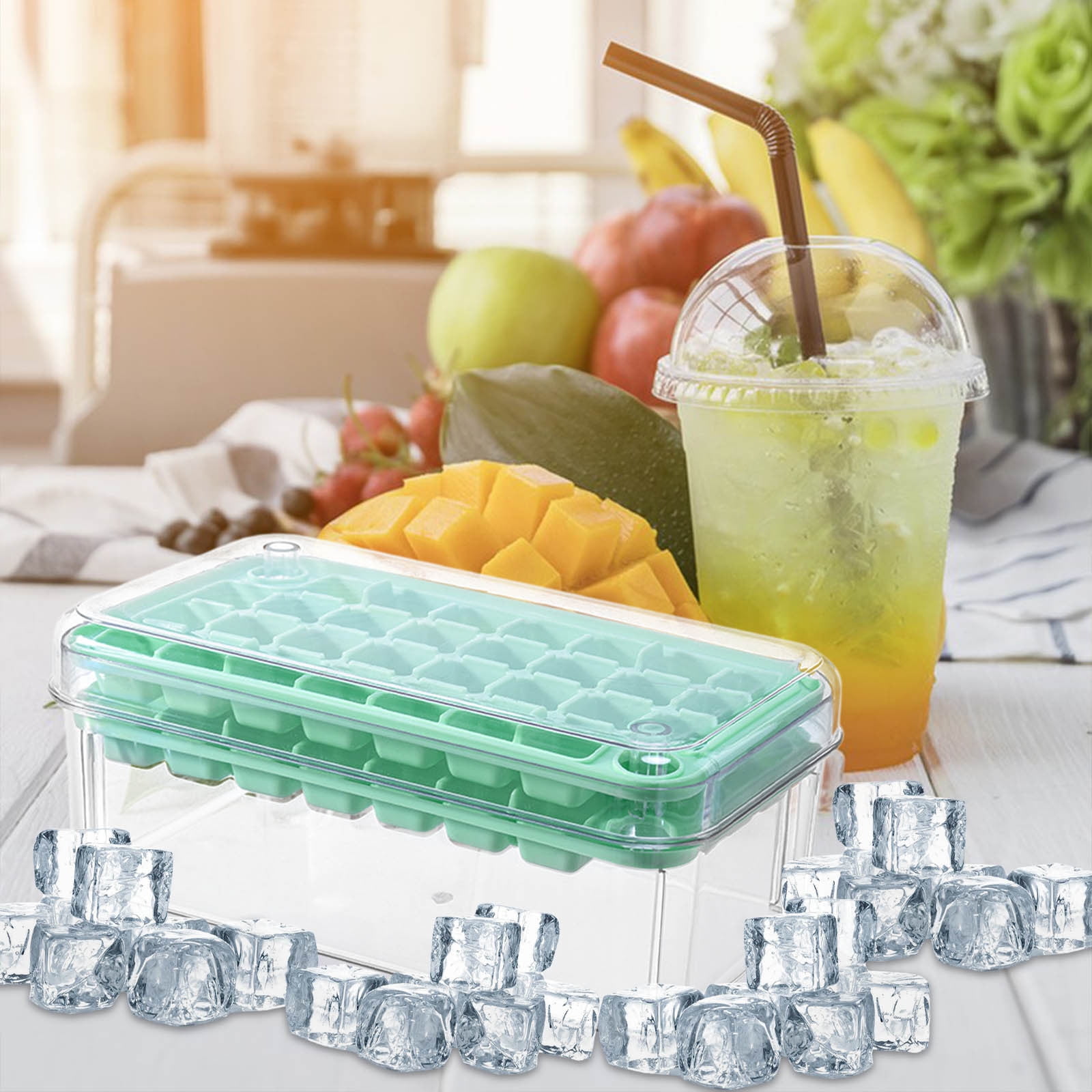 Ice Block Tray with Lid and Bin,Press and Easy to Release Ice Block, Trays for Freezer, 2 Ice ...