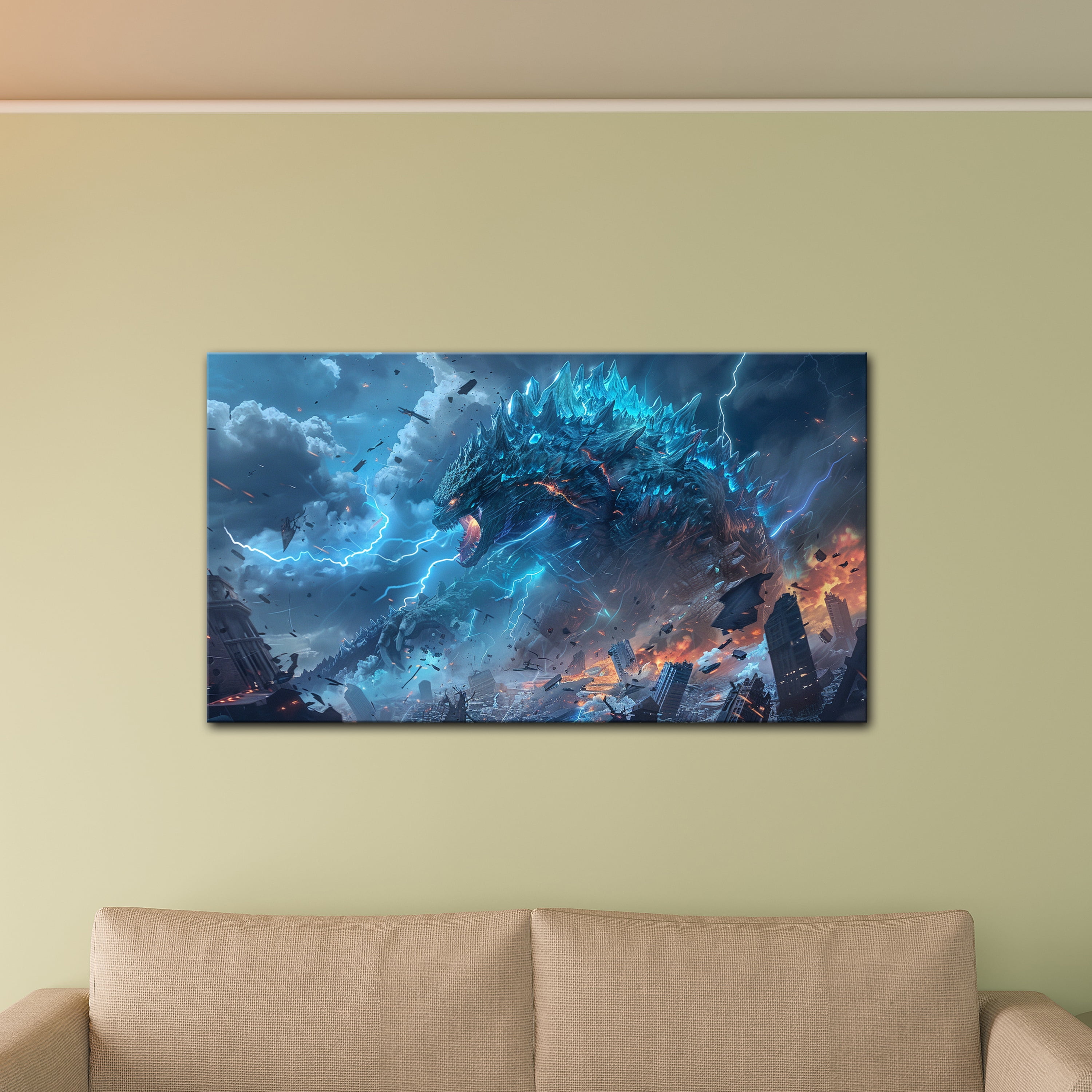 Ice Blue Apocalypse- Godzilla Destroys the City (36 "x48" customizable ...