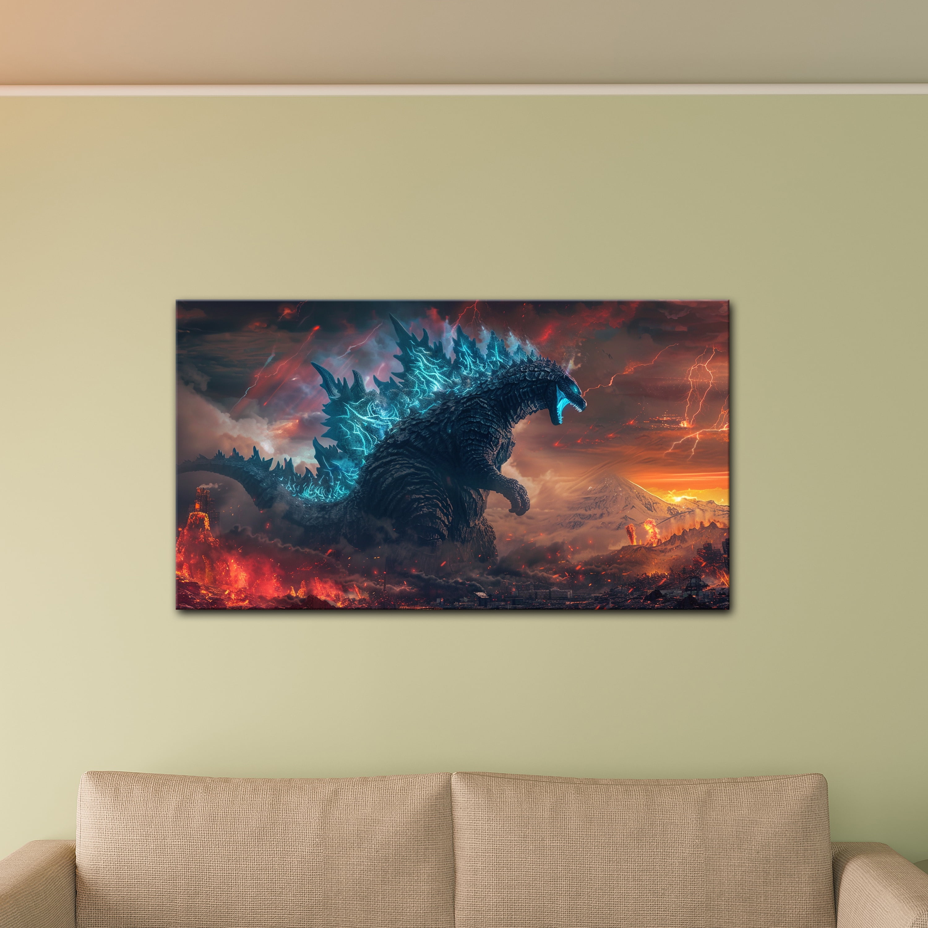 Ice Blue Apocalypse- Godzilla Makes Volcano City (36 "x48" customizable ...