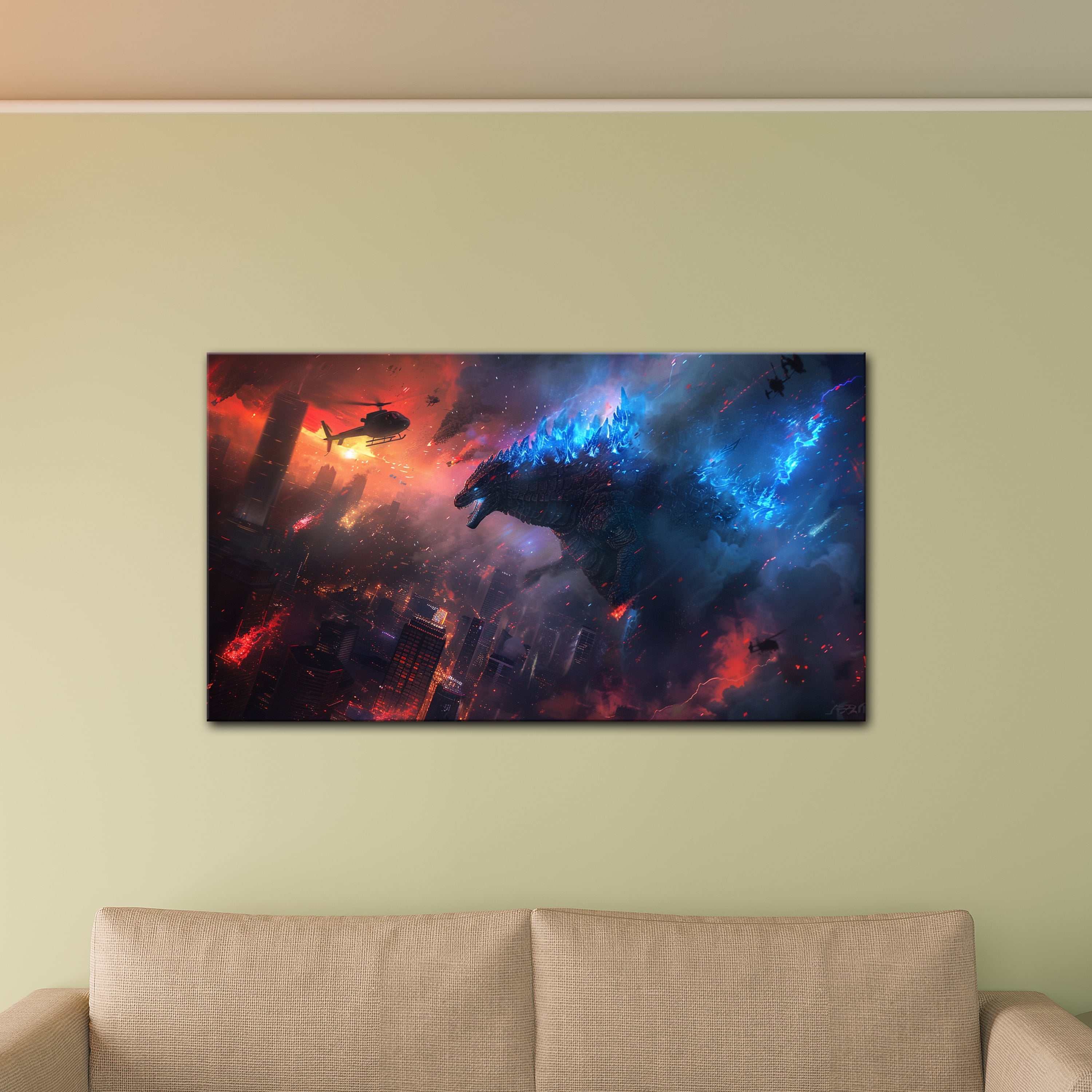 Ice Blue Apocalypse- Godzilla Night Raid on the City (24 "x36 ...
