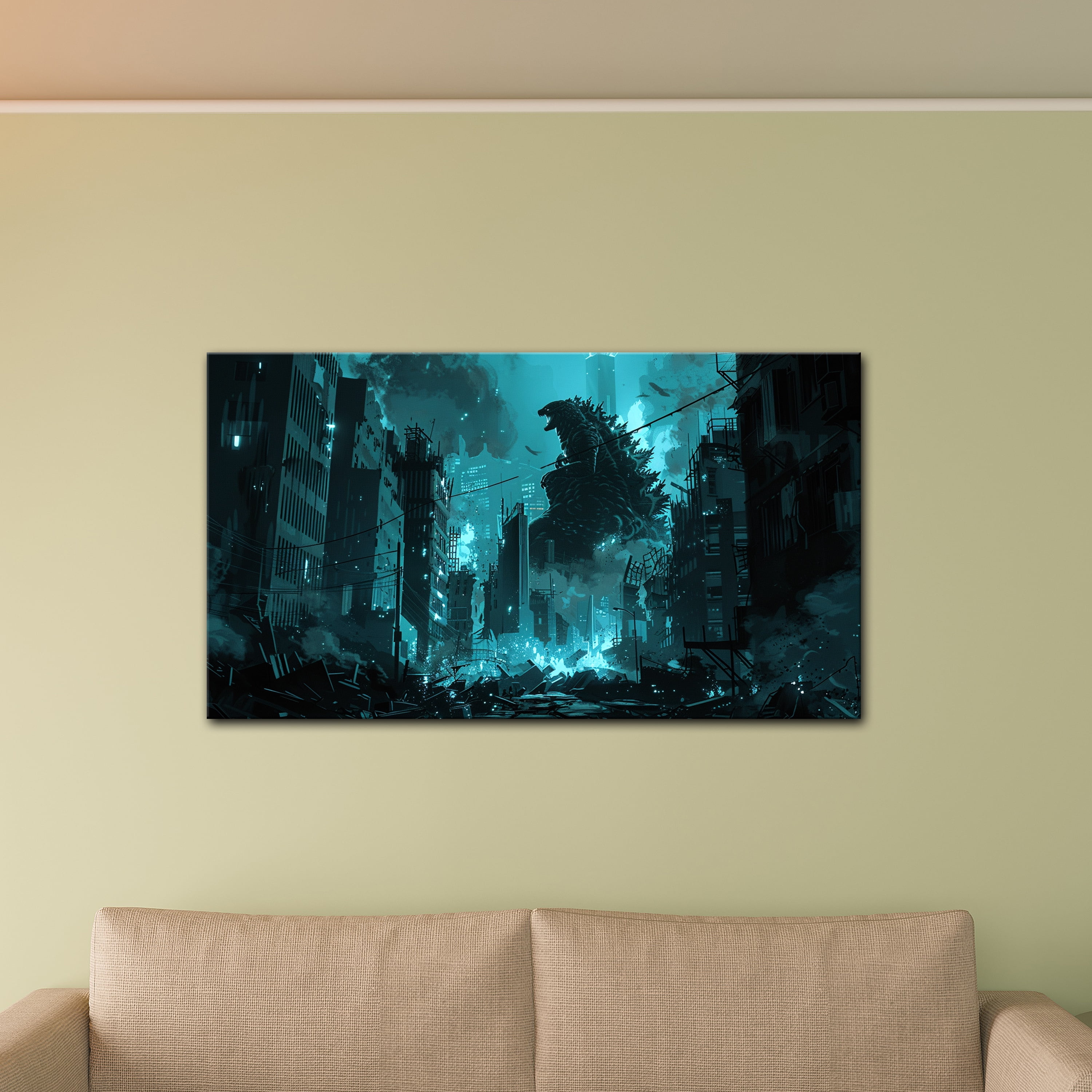 Ice Blue Apocalypse- Godzilla Ravages the Dark City (36 "x48 ...
