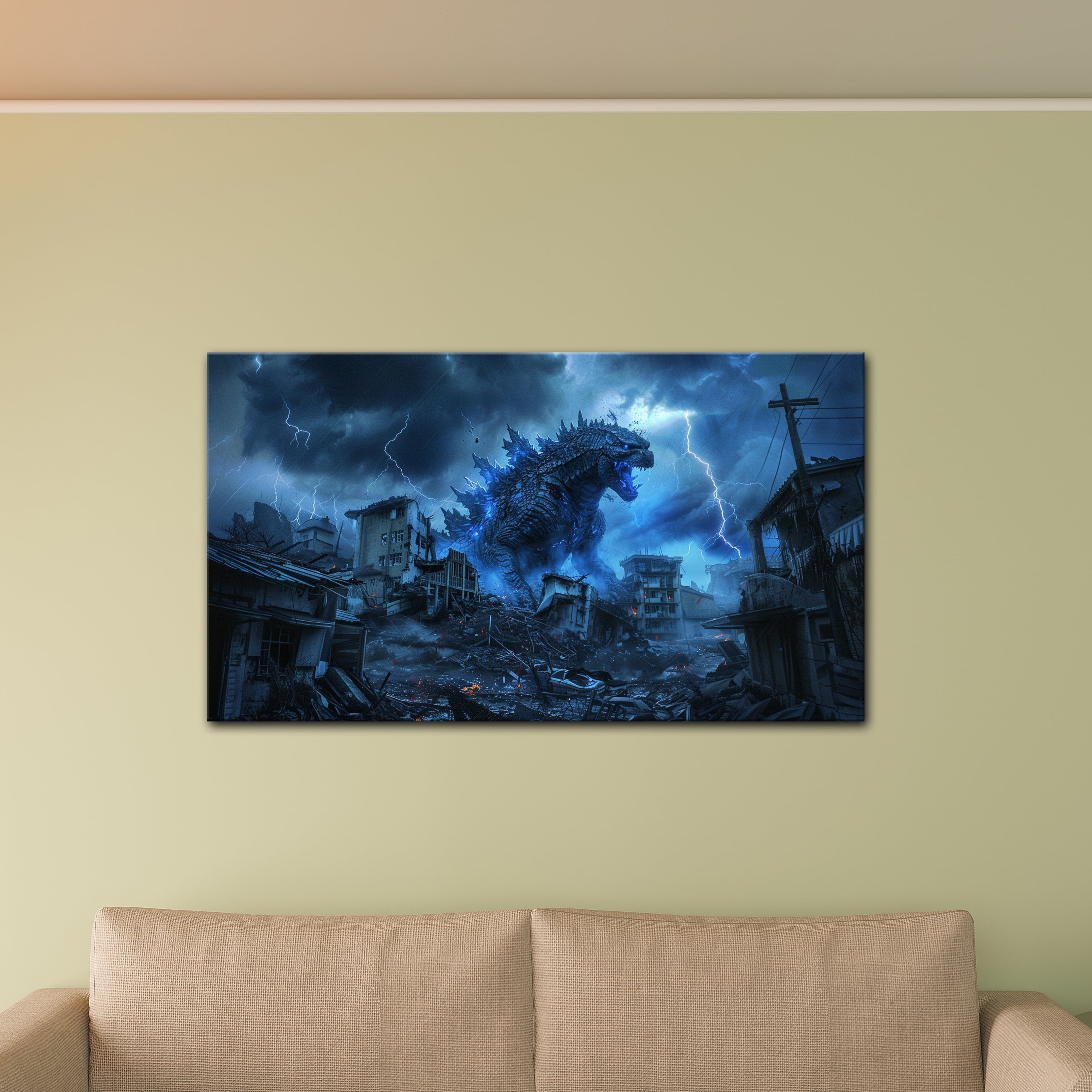 Ice Blue Apocalypse- Godzilla in the Ruins (36 "x48" customizable) by ...