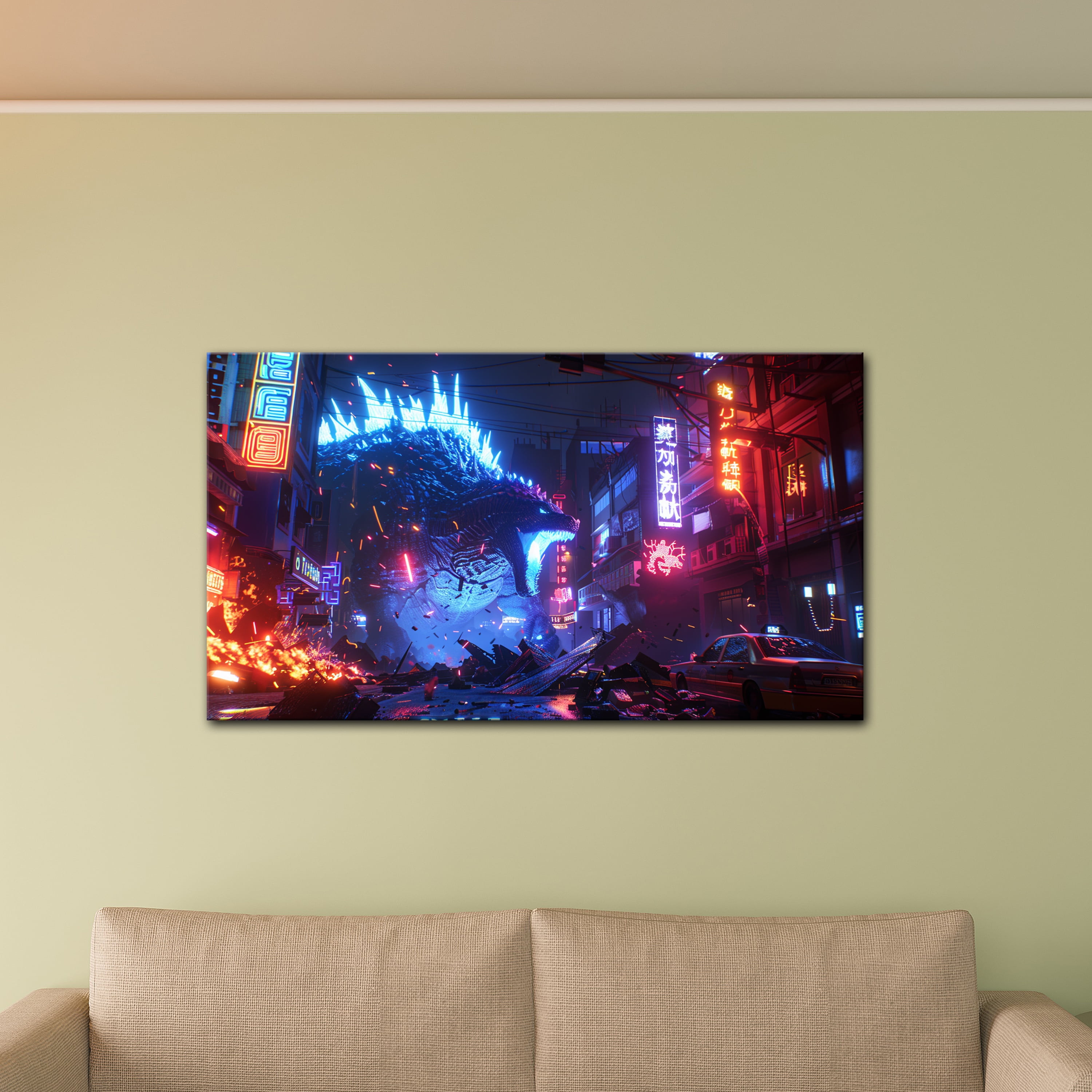 Ice Blue Apocalypse- Godzilla on the Neon Streets (16 "x24 ...