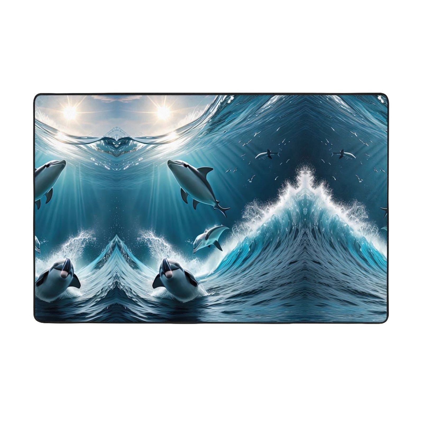 Ice Blue Ocean Cute Dolphin A Shaggy Area Rug, Rugs for Living Room ...