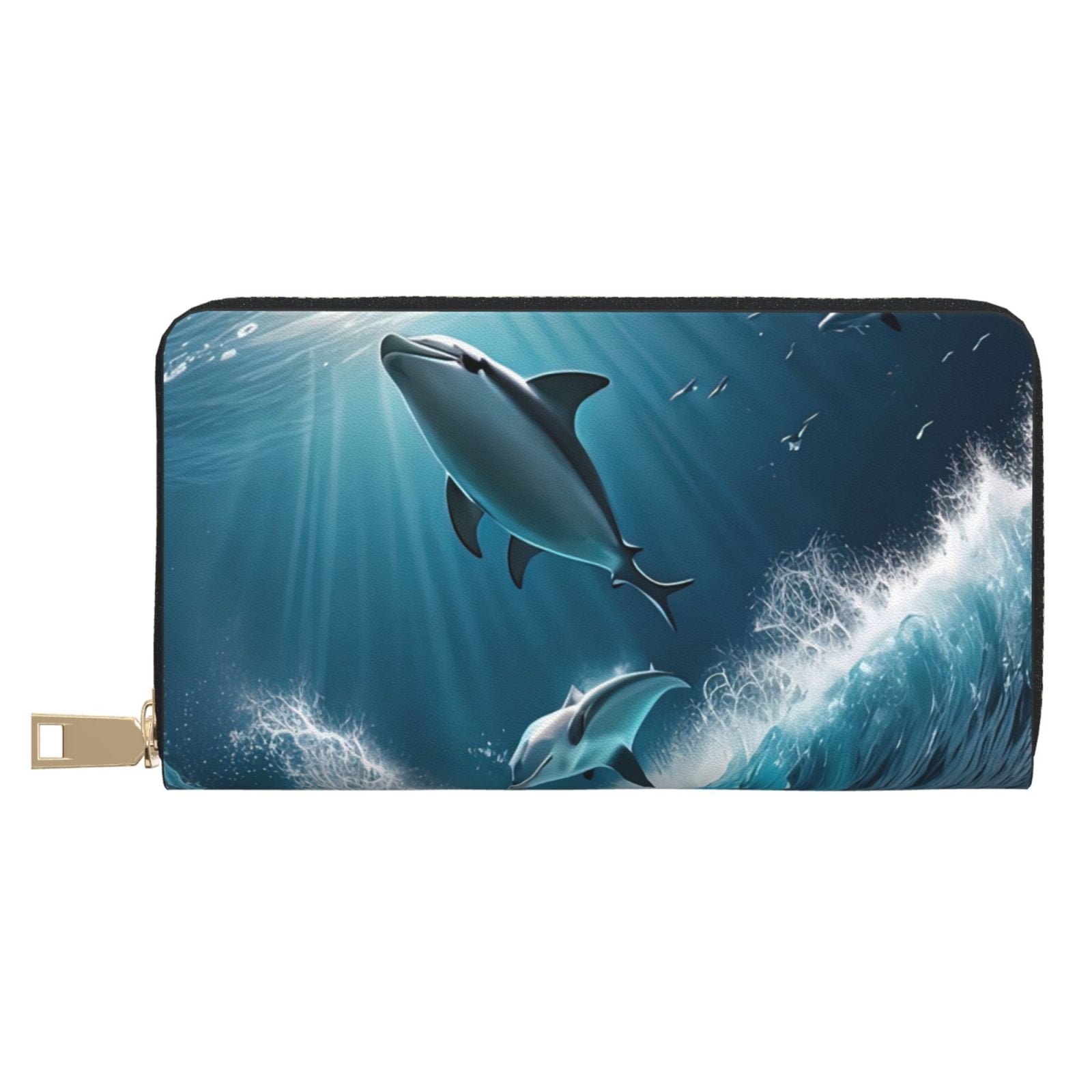 Ice Blue Ocean Cute Dolphin A Wallet Women, Leather Bifold Multi Card ...