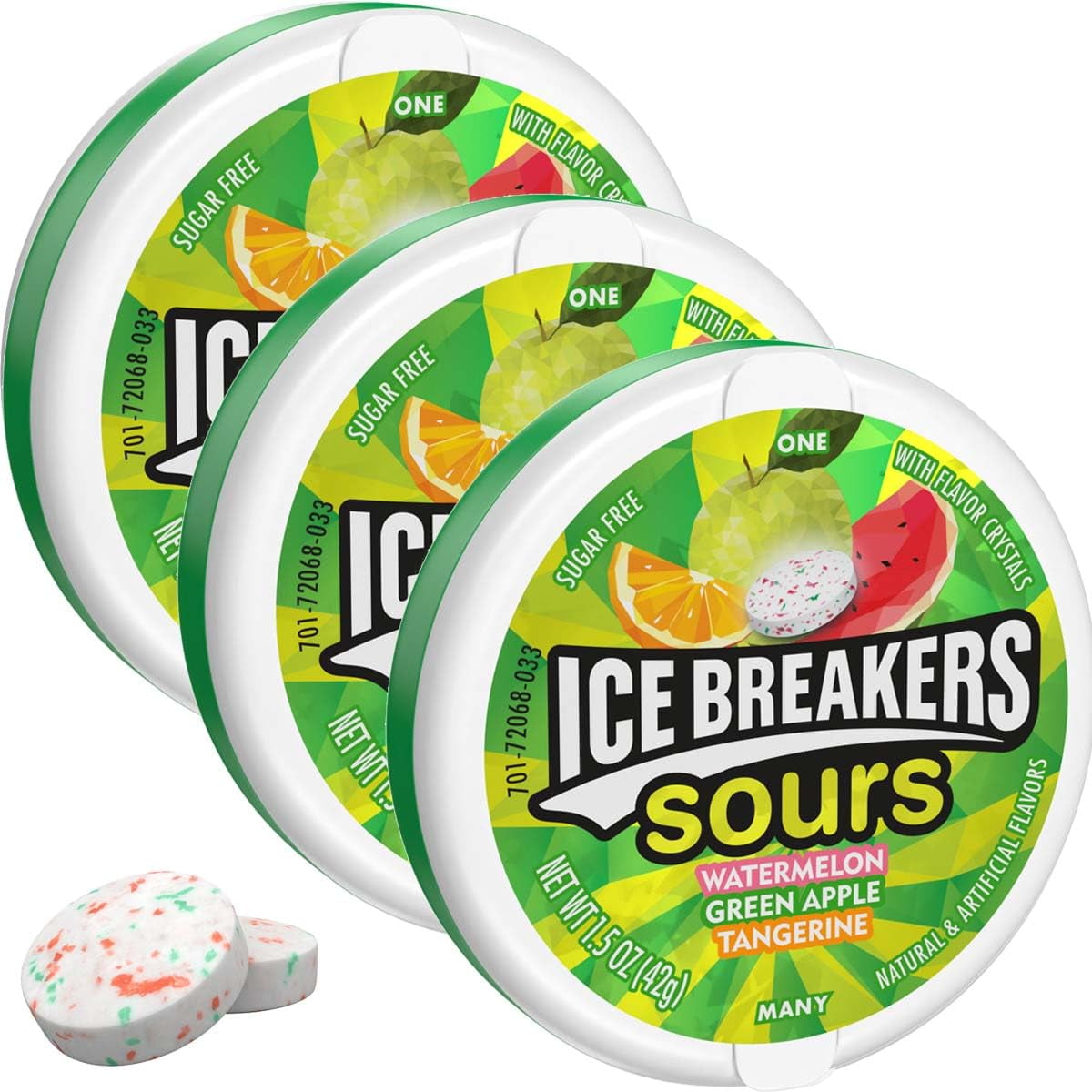 Ice Breakers Sours Mints Tin, 3 Pack (1.5 oz Each), Watermelon, Green ...