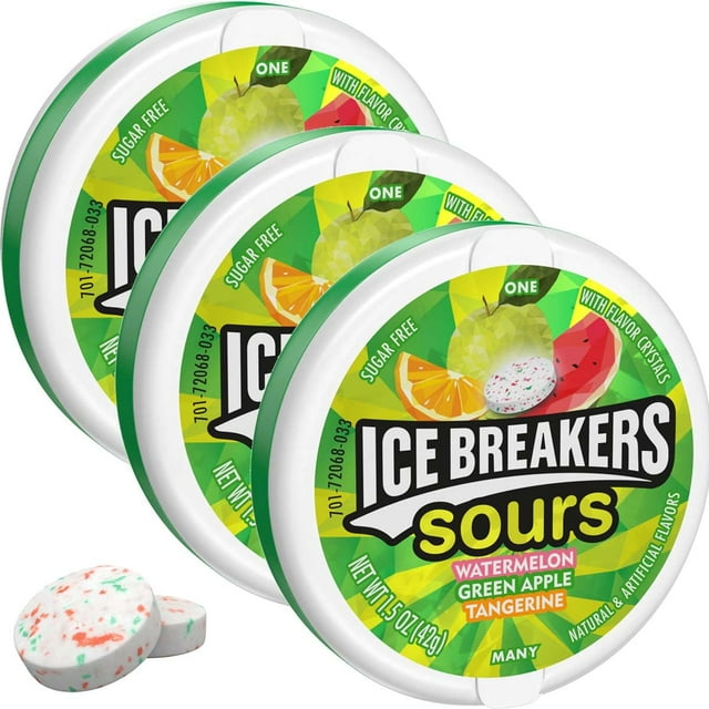 Ice Breakers Sours Mints Tin, 3 Pack (1.5 oz Each), Watermelon, Green ...