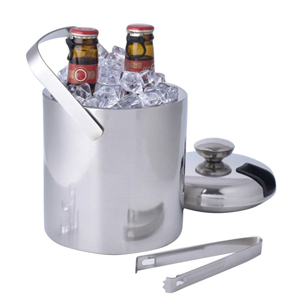 Ice Bucket - 1.3L Double Wall Ice Bucket with Lid,Stainless Steel Ice ...