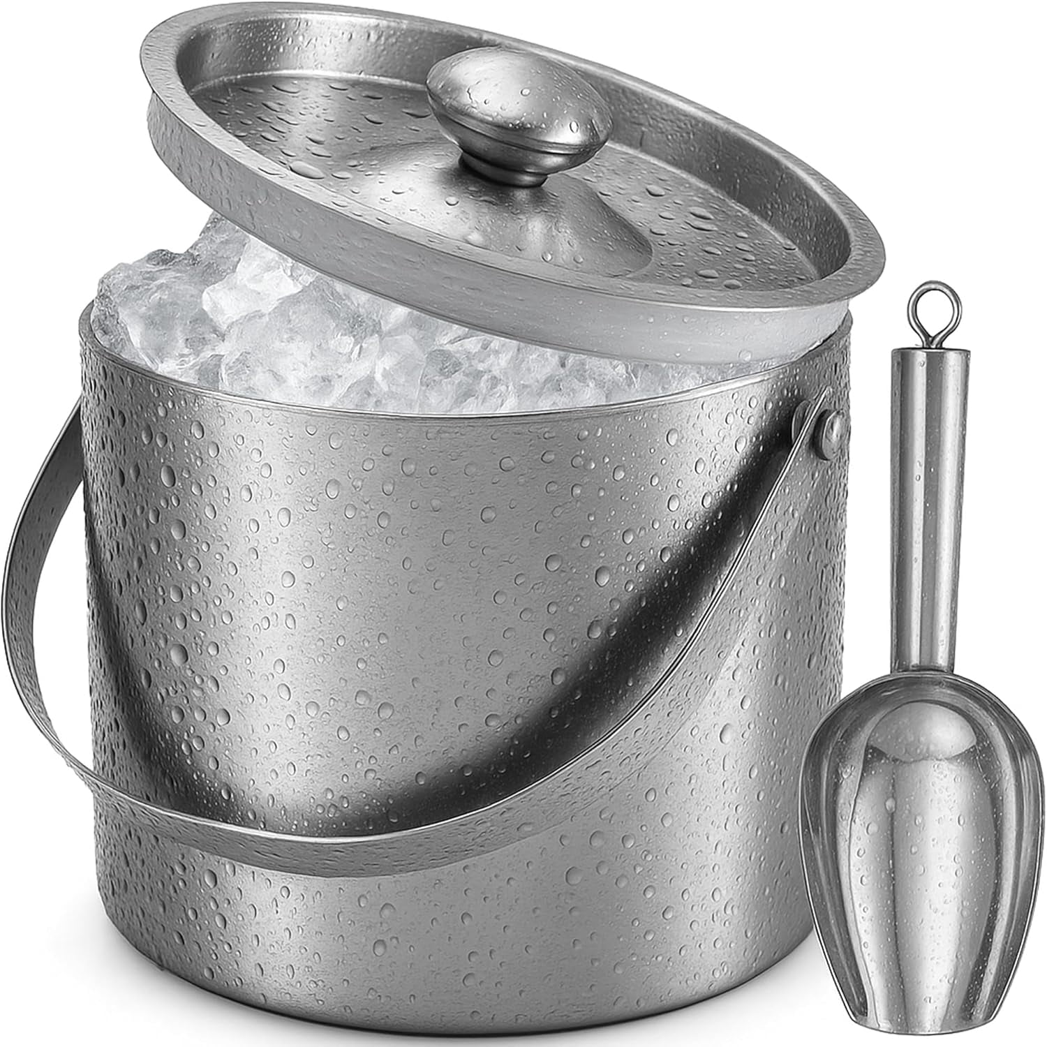 Ice Bucket (3 Liter) Stainless Steel Double Wall Insulated Ice Bucket ...