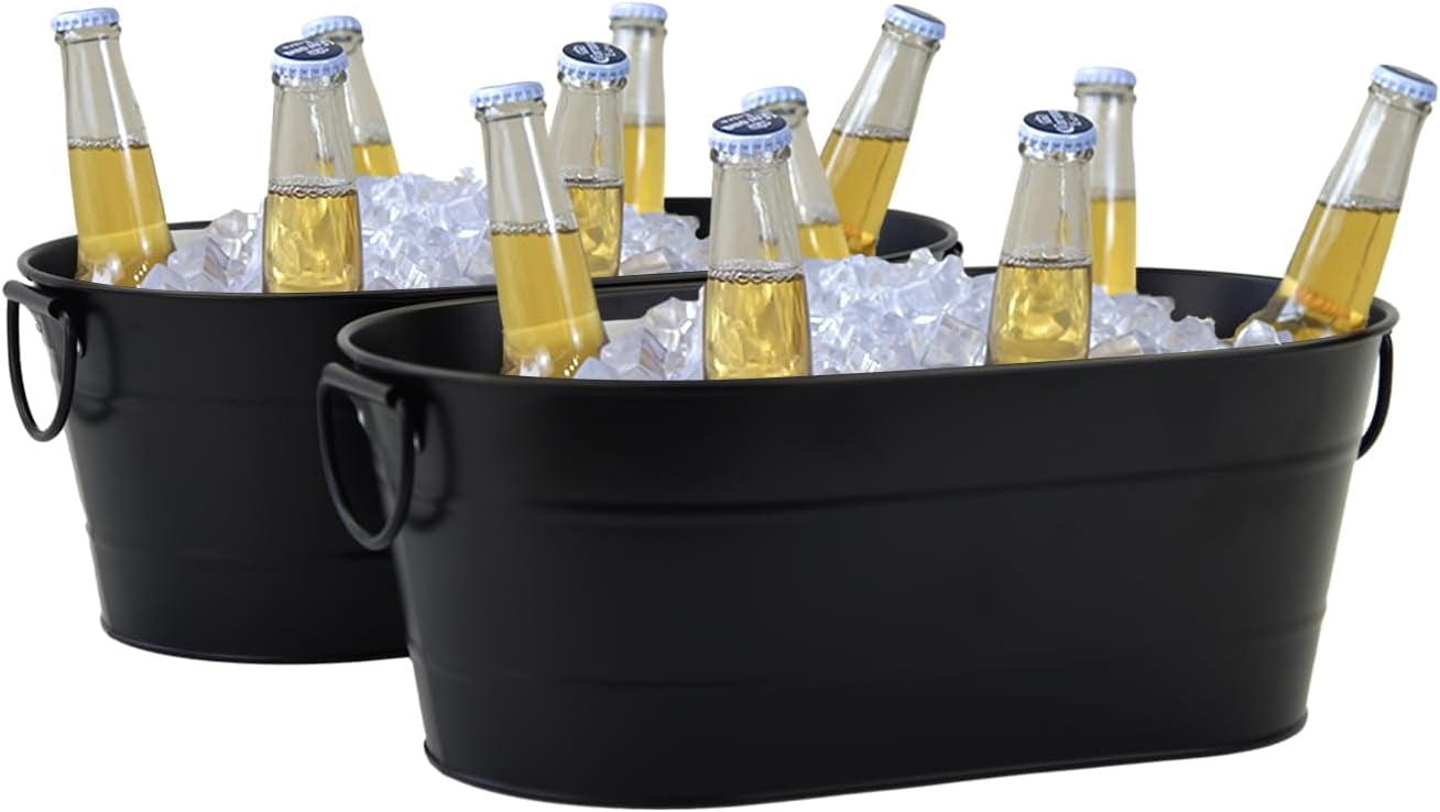 Ice Bucket Galvanized Tub, 2 Pcs 3 Gallon Oval Beverage Tub, Drink ...