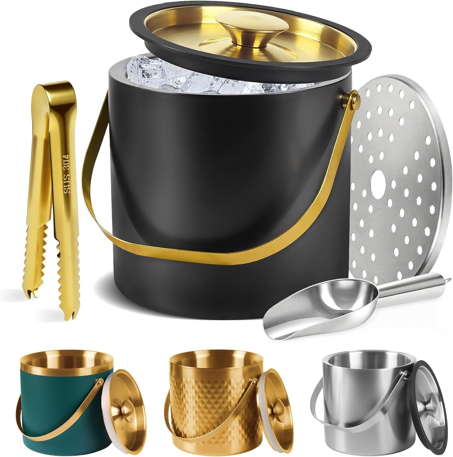 Ice Bucket, Ice Bucket with Silicone Sealing Ring Double-Wall Vacuum ...