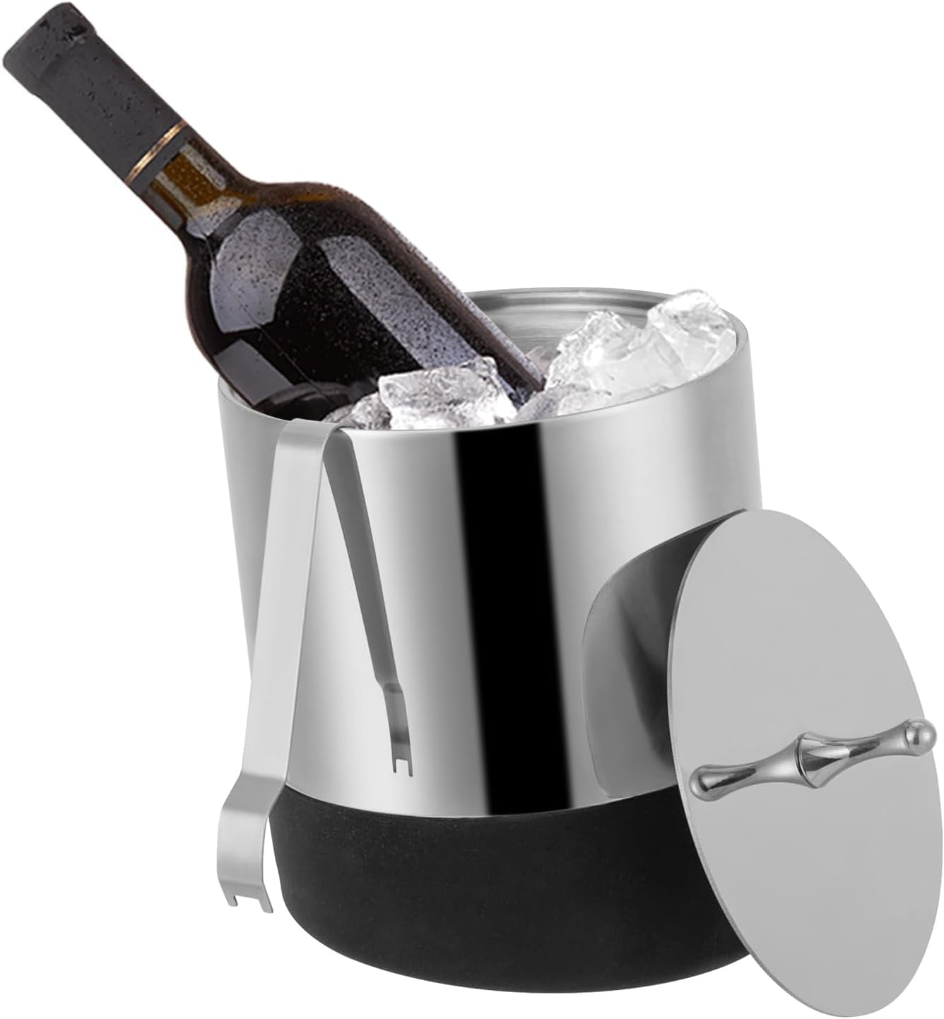 Ice Bucket, Portable Ice Bucket, 1.4L Stainless Steel Tilted Bottom Ice ...
