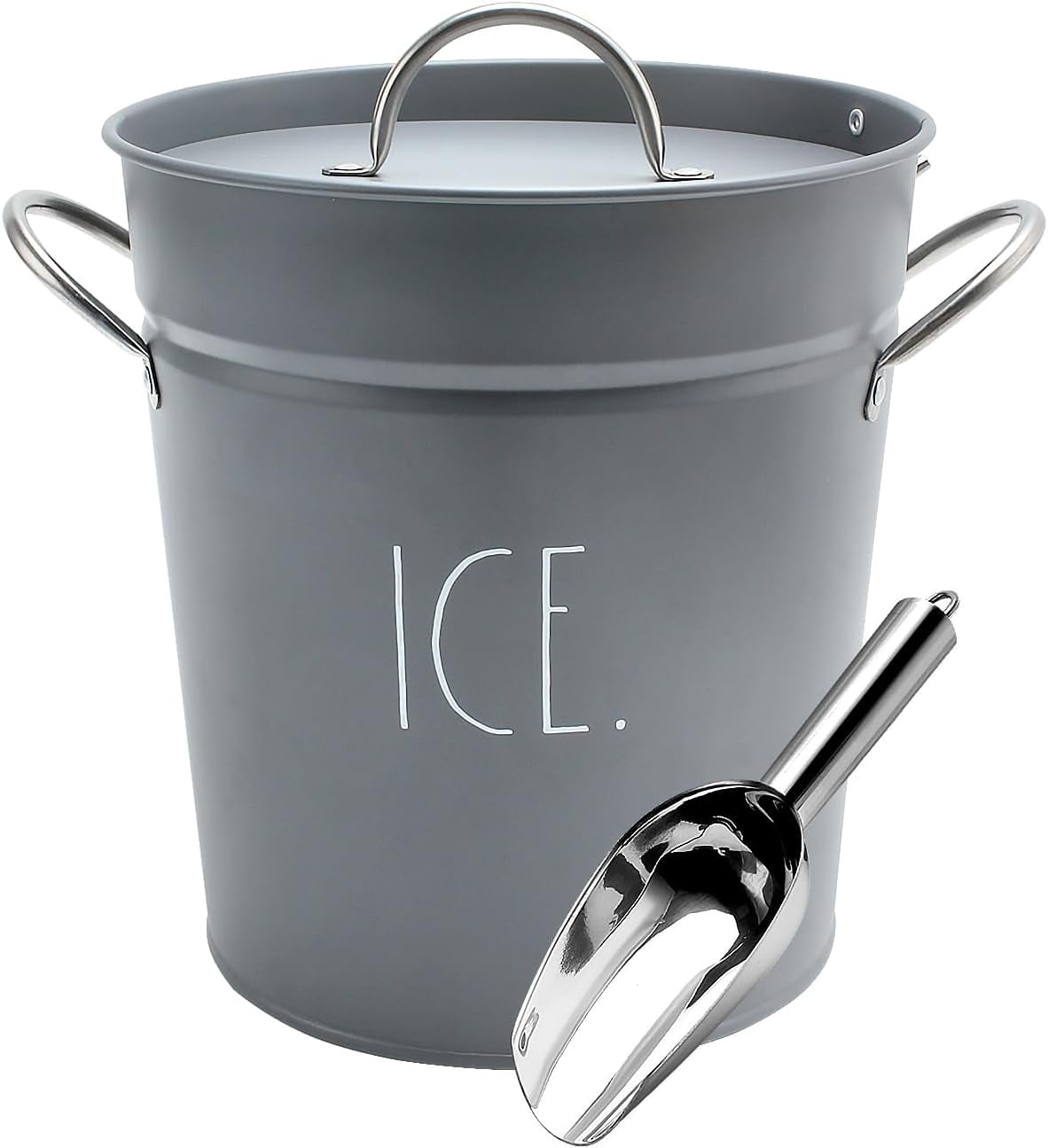 Ice Bucket with Scoop - Stainless Steel Bucket with Handle, Lid and Ice ...