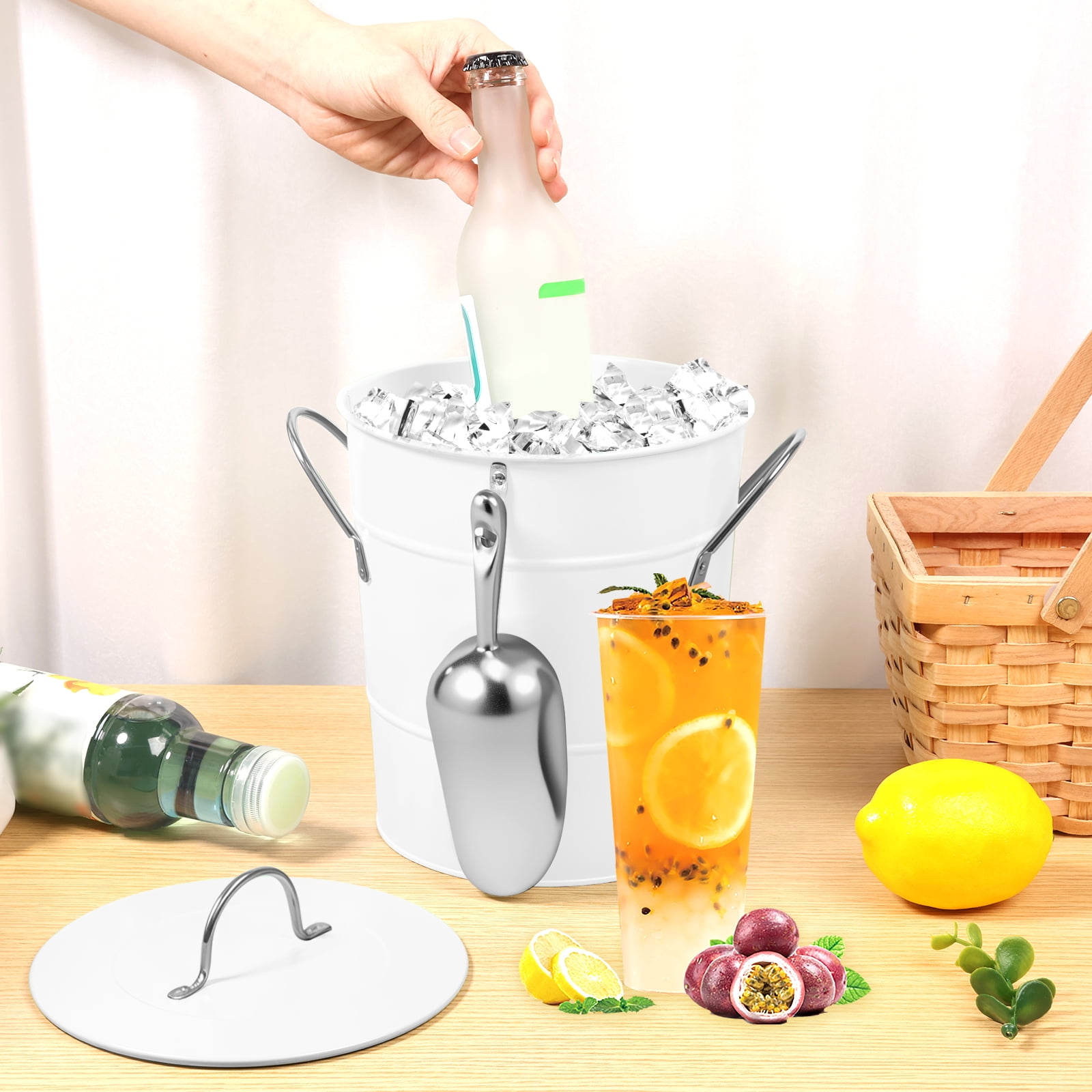 Ice Bucket with Handle 3.5L Double Wall Insulated Ice Container Bin ...