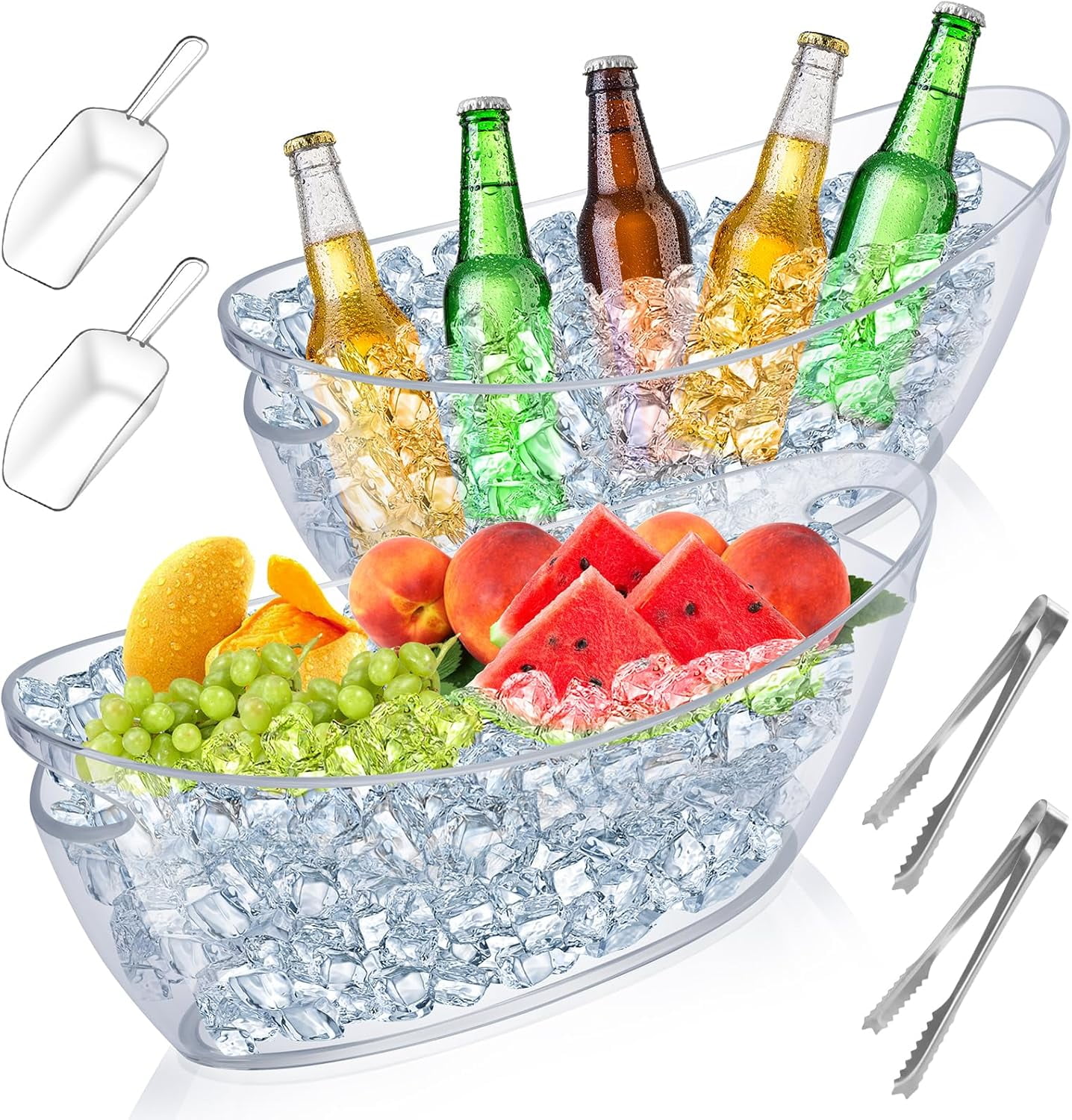 Ice Buckets for Parties 2 Pack, 5.5L Large Acrylic Ice Tub with Scoop ...