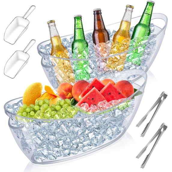 Ice Buckets for Parties 2 Pack, 5.5L Large Acrylic Ice Tub with Scoop ...