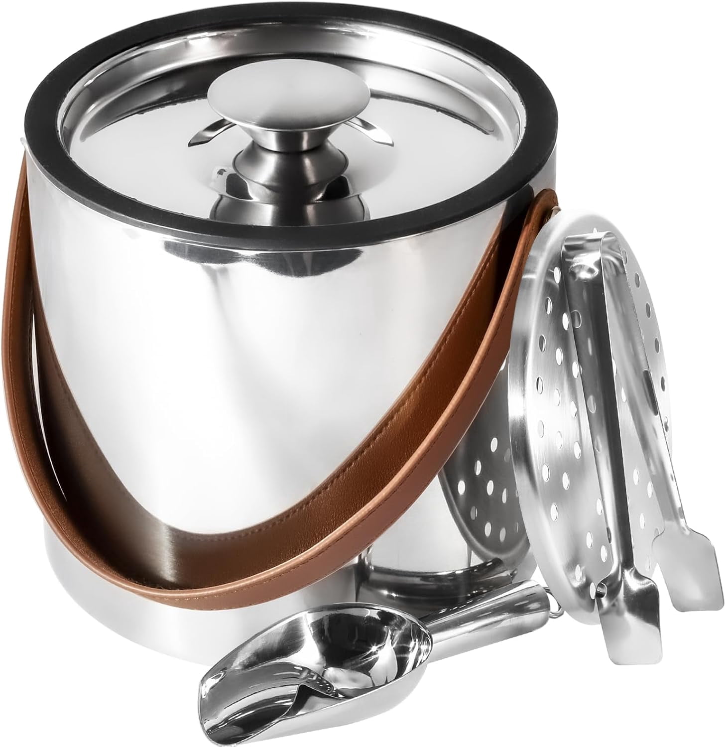 Ice Buckets for Parties with Lid, Scoop, Tong, Strainer, Sleek & Modern ...