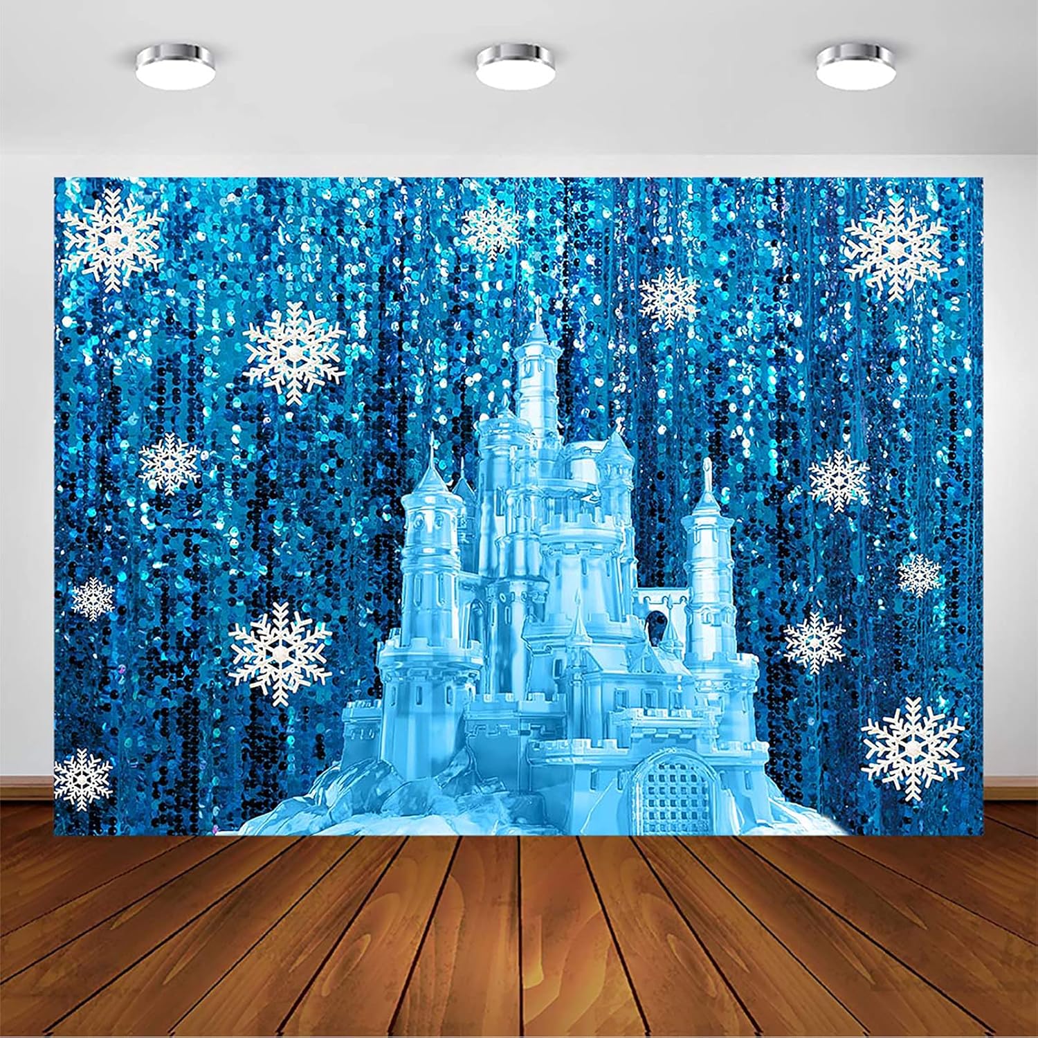 Ice Castle Backdrop Blue Glitter Winter Snowflake Background for ...