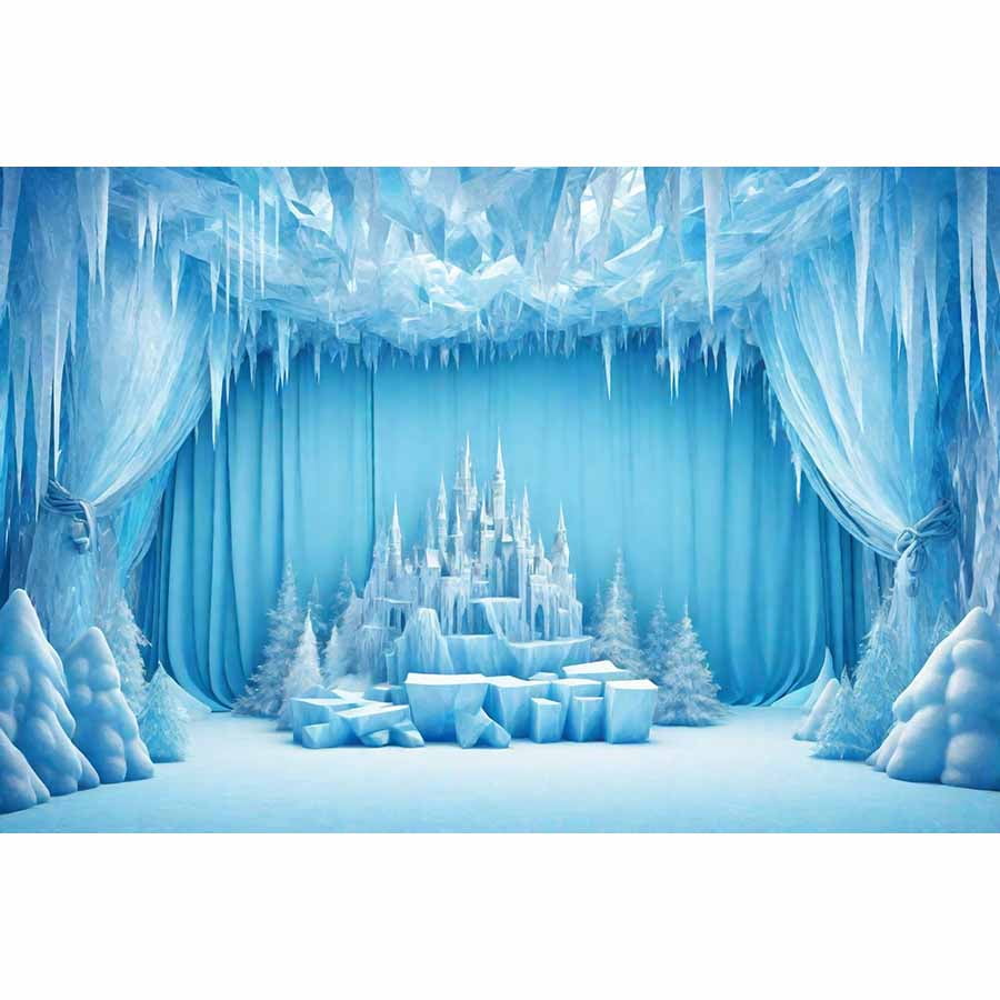 Ice Castle Birthday rations Photo Frame Backdrop for Blue Curtains ...