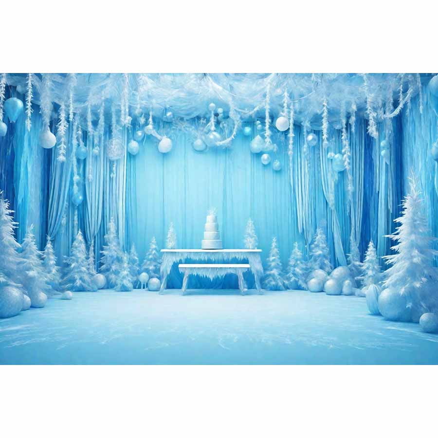 Ice Castle Birthday rations Photo Frame Backdrop for Blue Curtains ...