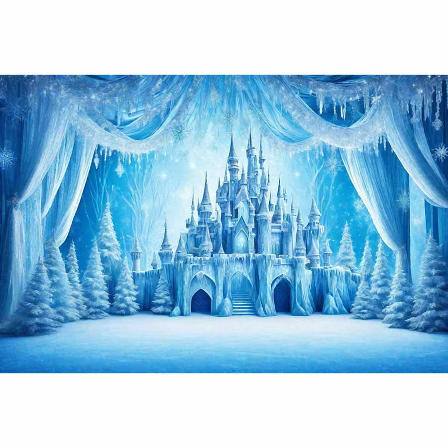 Ice Castle Birthday rations Photo Frame Backdrop for Blue Curtains ...