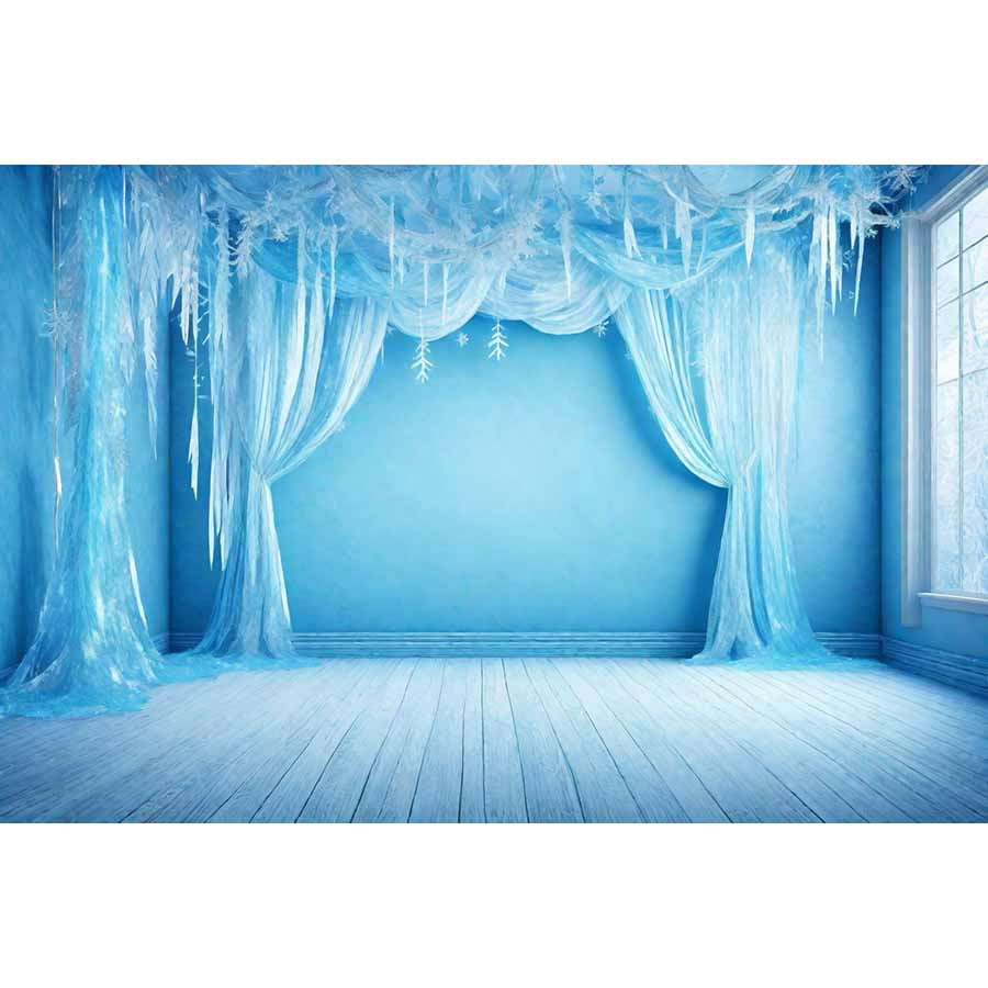 Ice Castle Birthday rations Photo Frame Backdrop for Blue Curtains ...