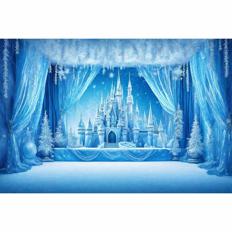 Ice Castle Birthday rations Photo Frame Backdrop for Blue Curtains ...